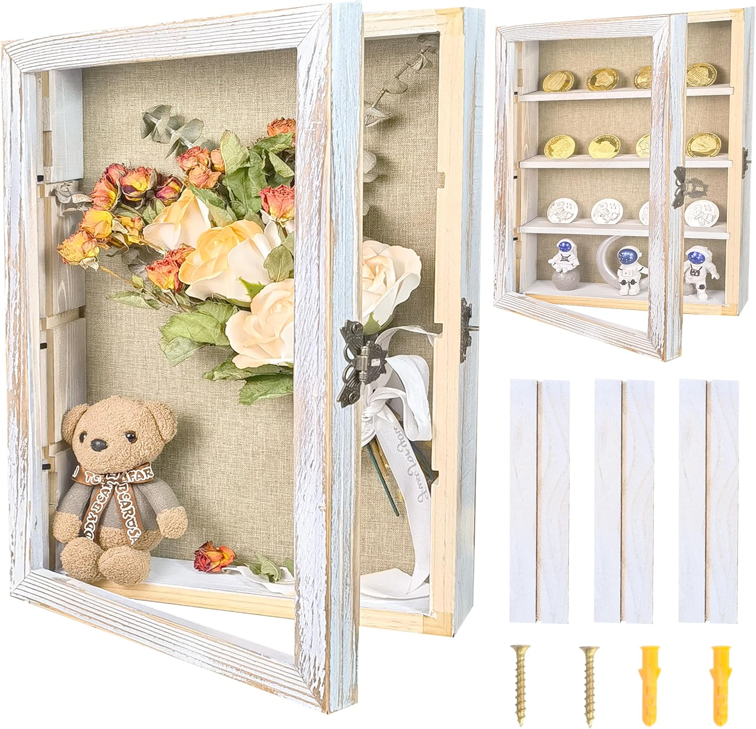 Amazon.com - Houstimi White 11x16 Large Shadow Box Frame Deep Shadow Box with Shelves Pet ...