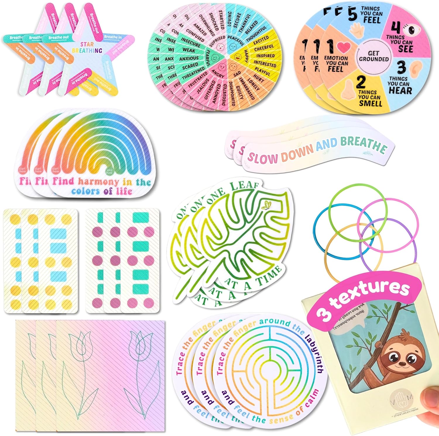 Amazon.com: 30 Sensory Stickers + 5 Fidget Bands Counseling Office Must ...