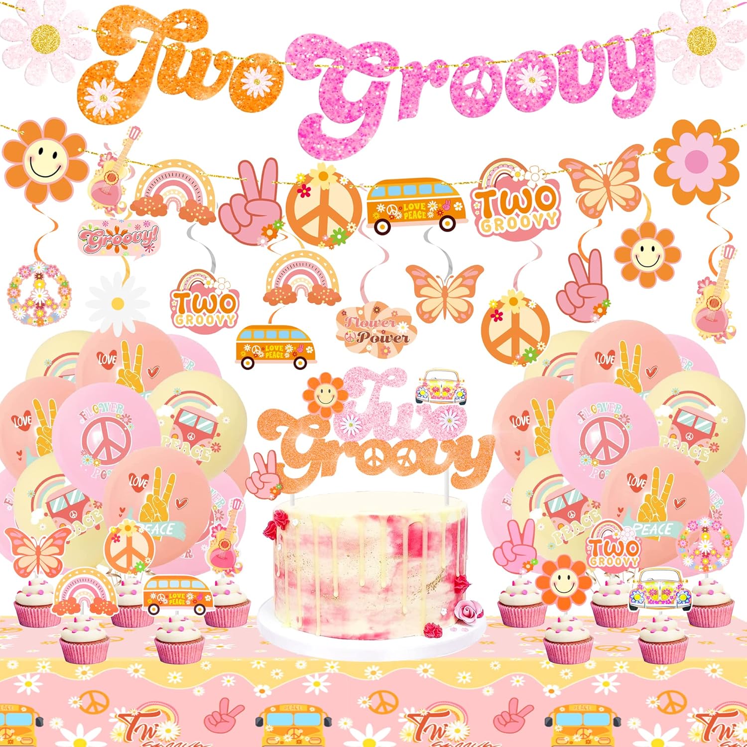 Amazon.com: Two Groovy Party Decoration Set Two Groovy Retro Hippie ...
