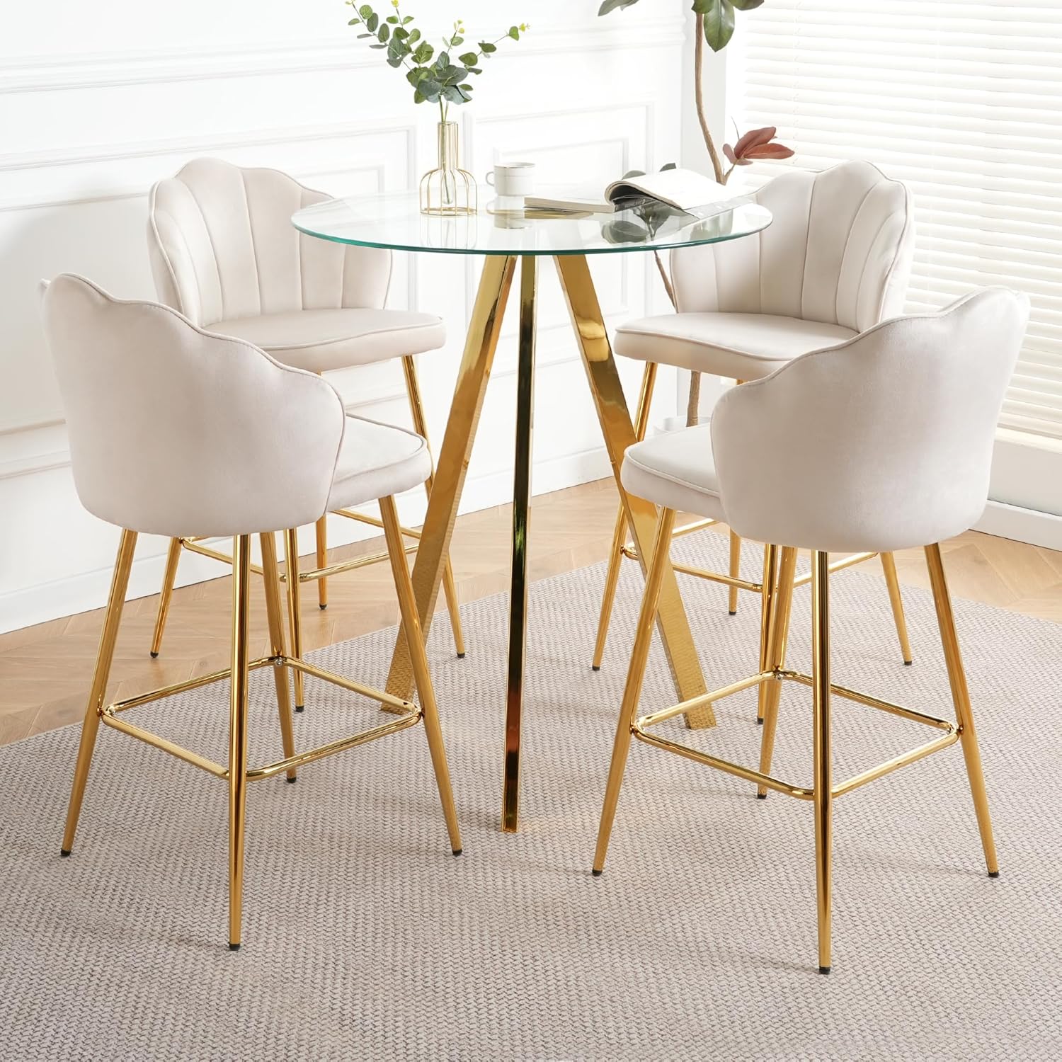 Amazon.com: FEMICON Versatile Bar Chair Set with Off-White Velvet, Gold ...