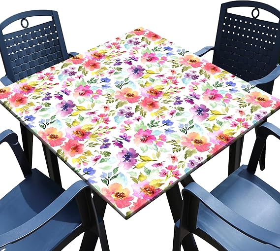 Amazon.com: Spring Floral Square Fitted Tablecloth with Elastic Edge ...