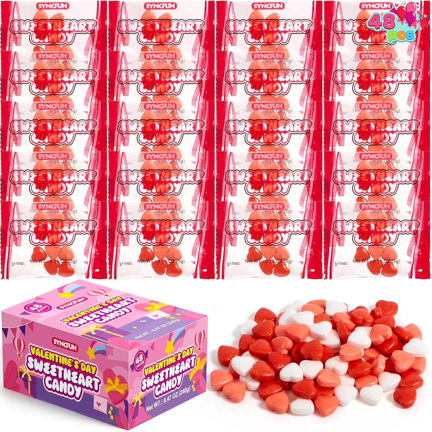 Amazon.com : SYNCFUN 48PCS Valentines Day Hearts Red Hard Candy ...