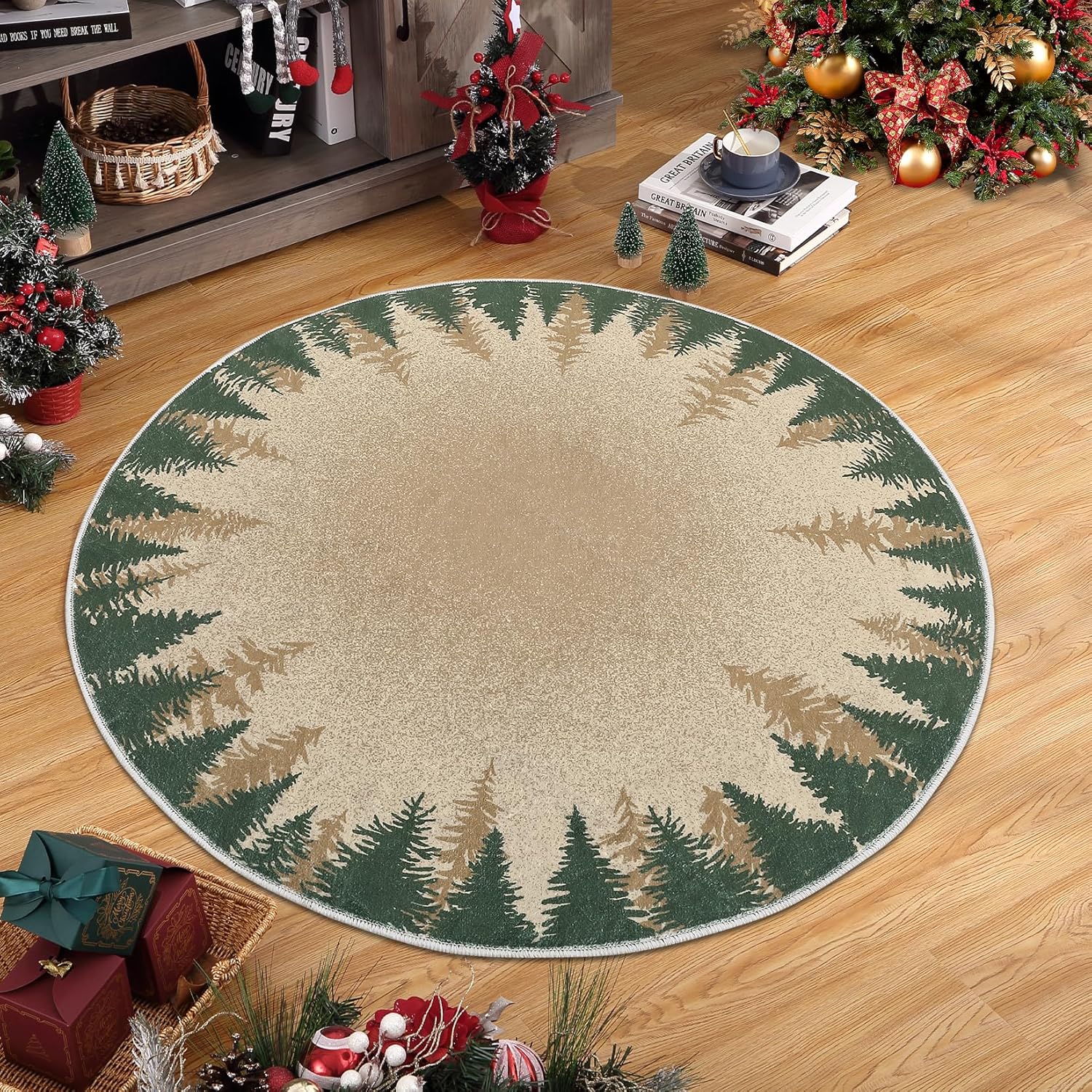 Amazon.com: RUGSREAL 4ft Small Round Rug Christmas Decor Circle Rug ...