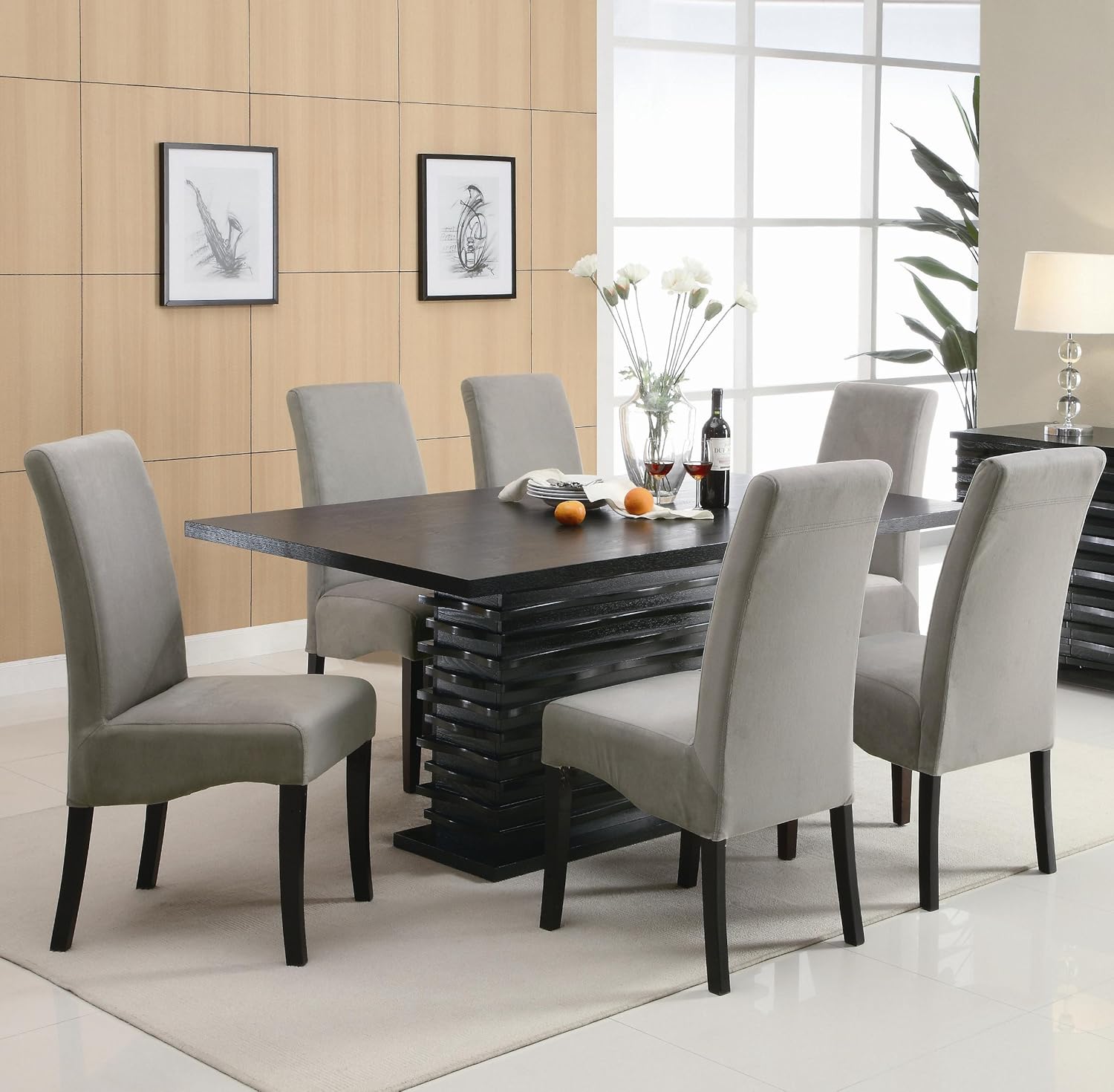Amazon.com: AtHomeMart 7PC Black Contemporary Dining Table Set : Home ...
