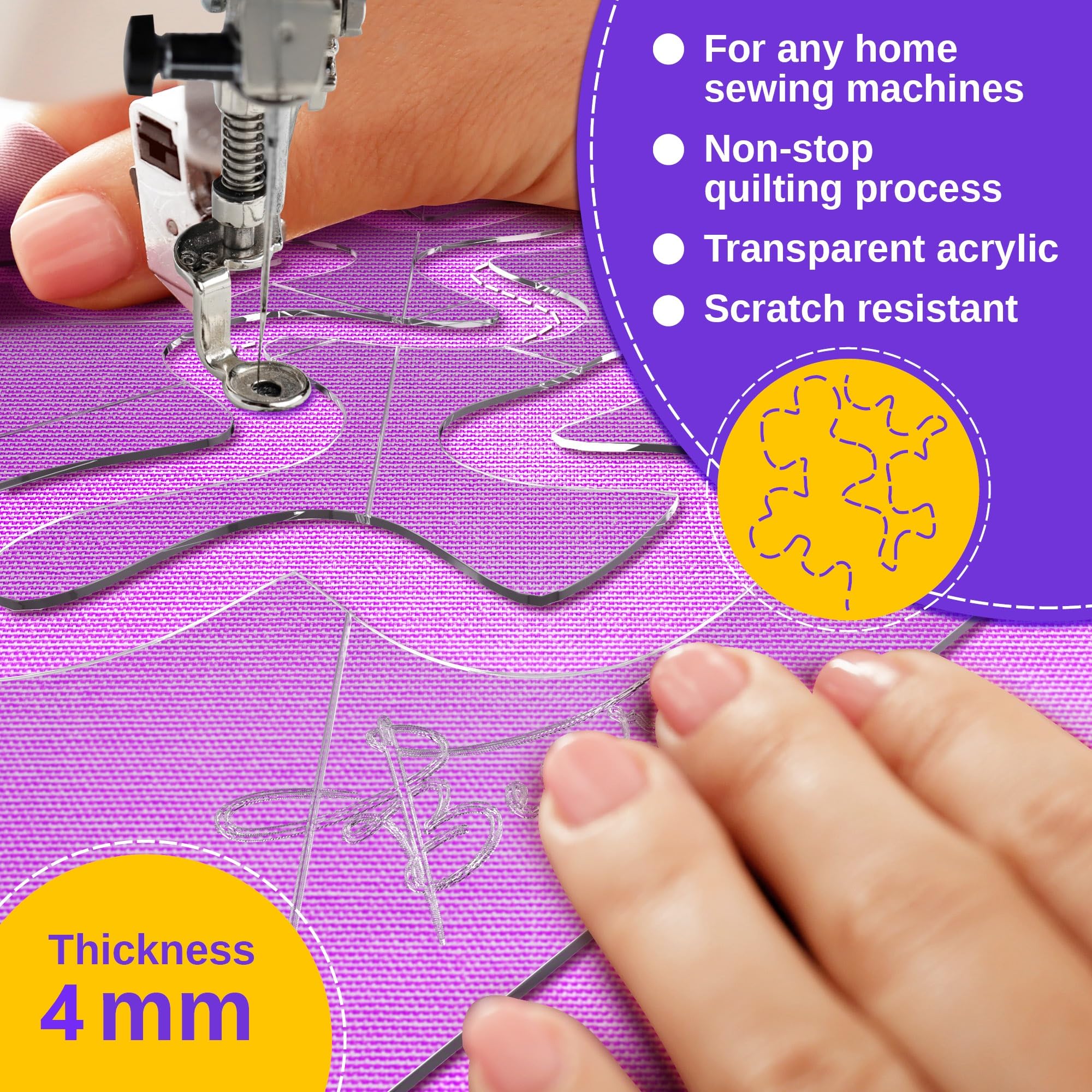 Snapklik.com : Free-Motion Quilting Templates 4mm Acrylic Meander Ruler ...