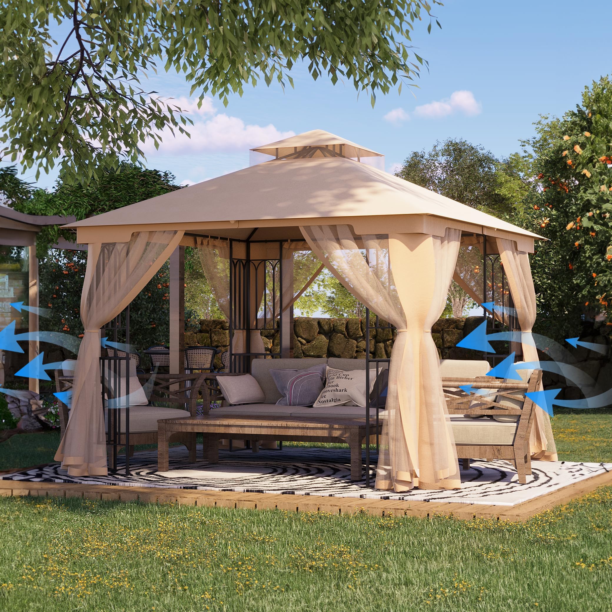Amazon.com : Patio Gazebo 8x8, BUPPLEE Outdoor Gazebo Canopy with 4 ...