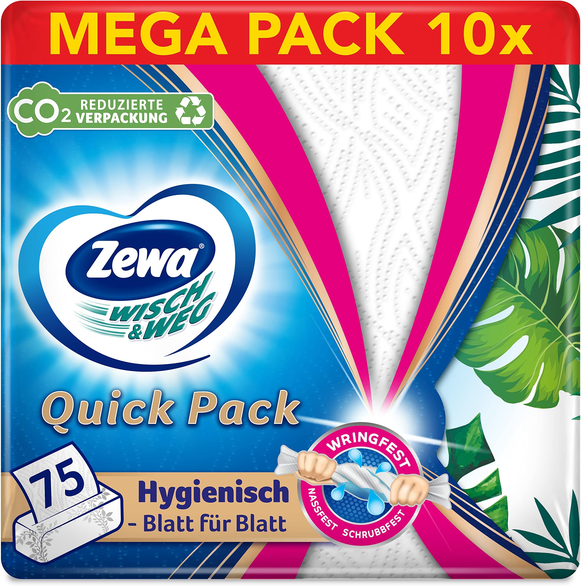 Zewa WischundWeg Quick Pack Küchenrolle, praktische Einzeltücher, Mega ...