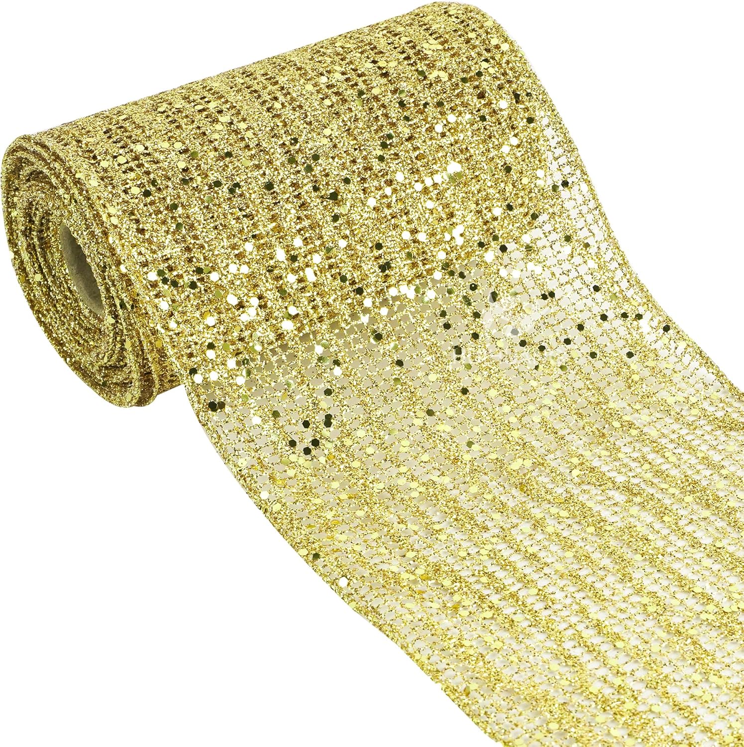 Amazon.com: HUIHUANG Gold Wired Ribbon 6 inch Wide Gold Glitter ...
