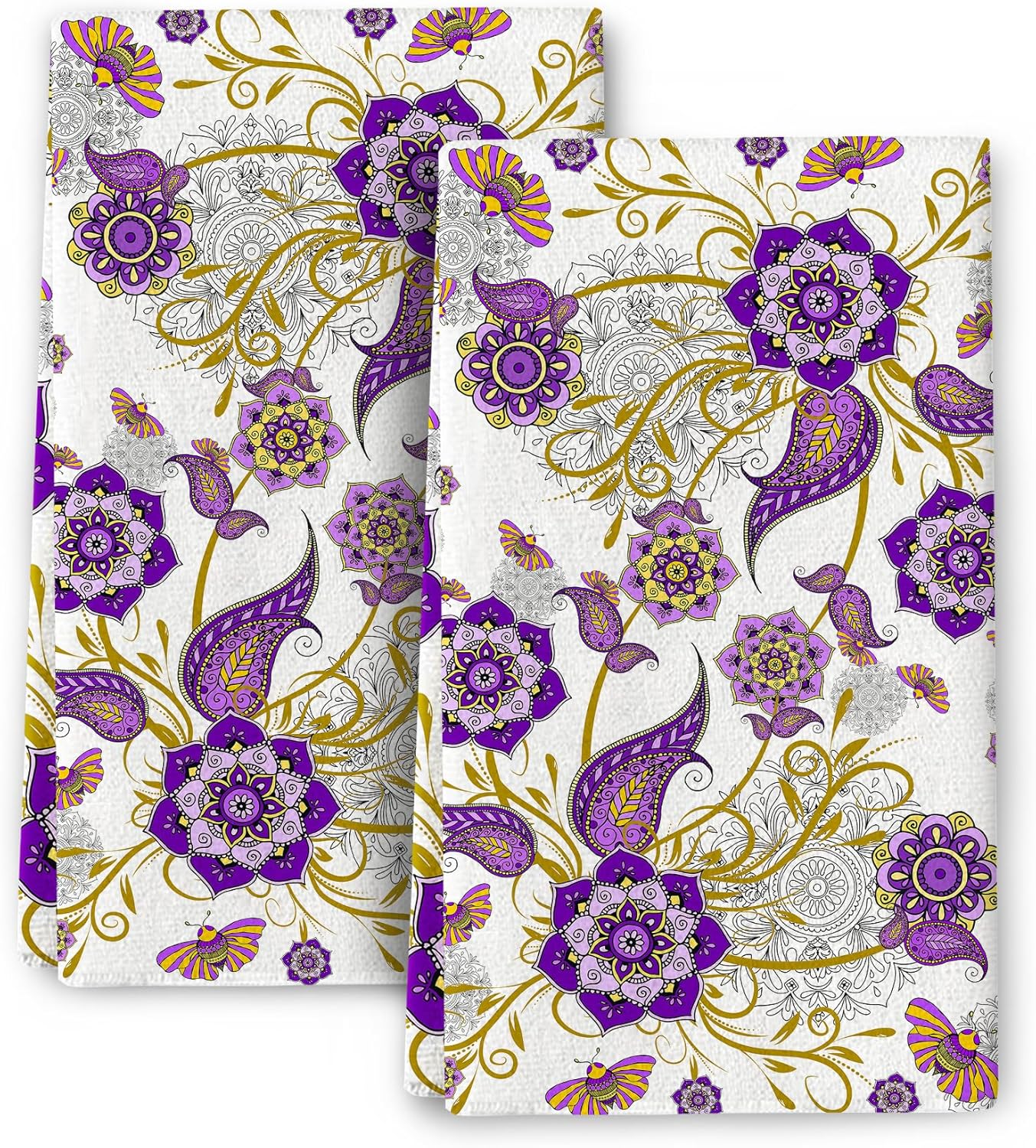 Amazon.com: Bapcoku Purple Kitchen Towels Set of 2,Boho Floral Dish ...