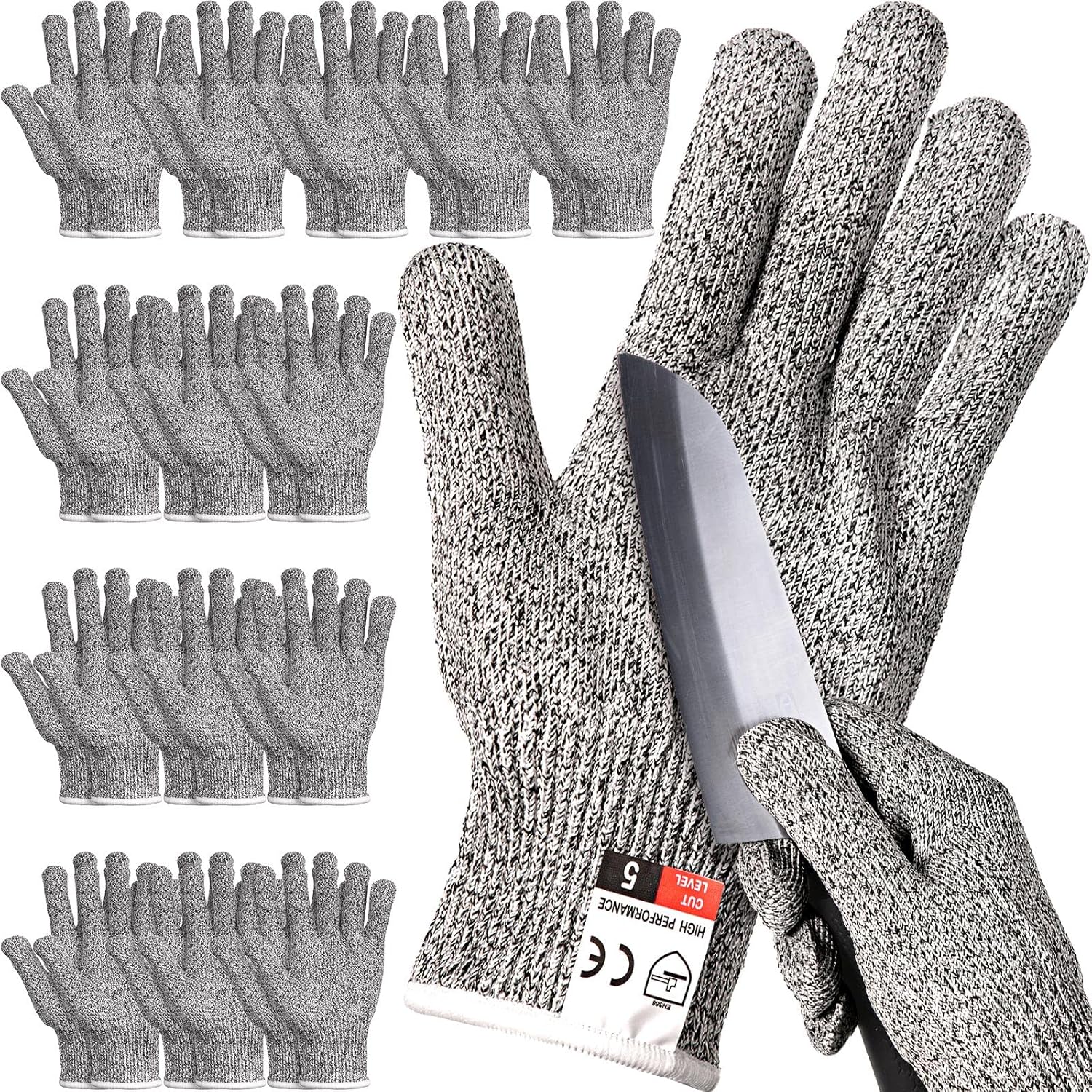 Potchen 15 Pairs Cut Resistant Gloves Level 5 Protection Cutting Gloves ...