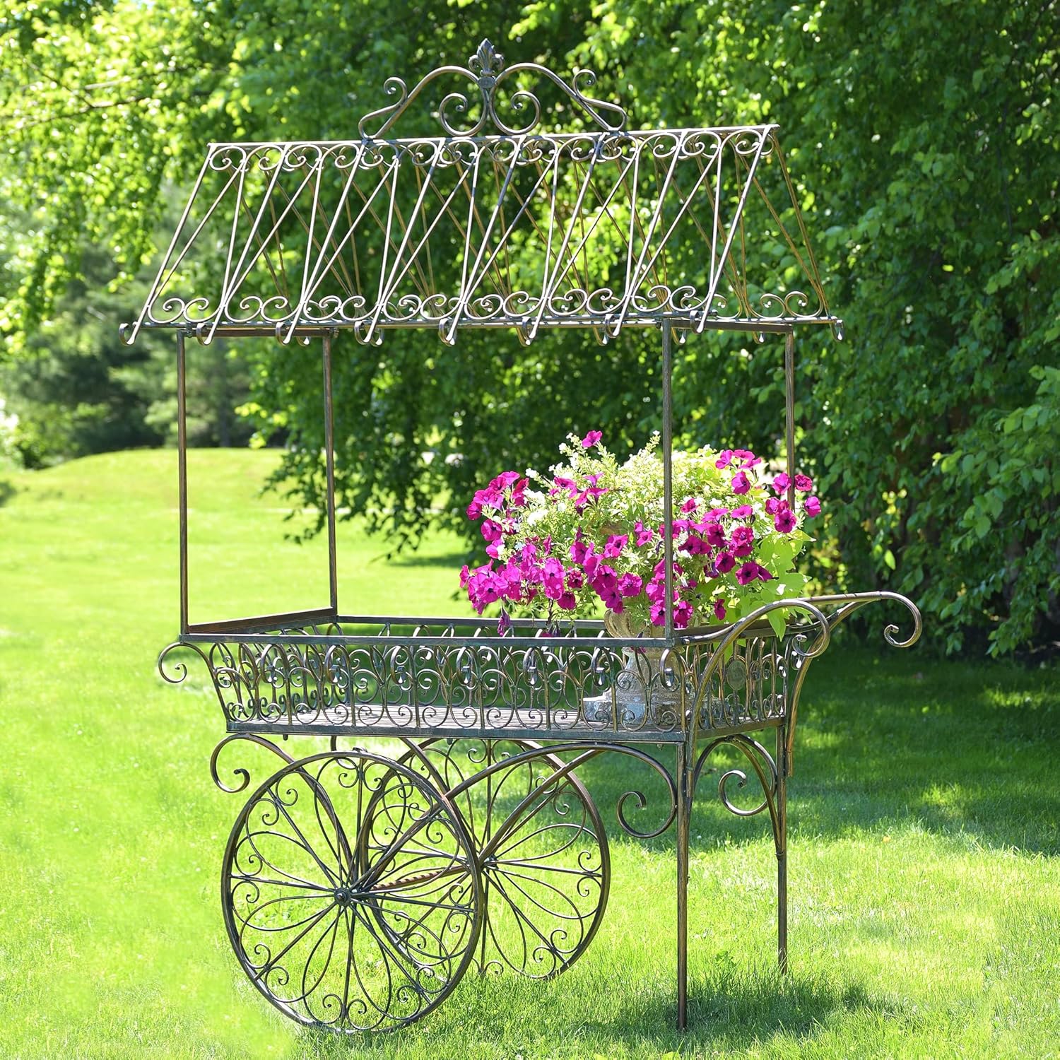 Amazon.com : Zaer Ltd. Large Flower Cart with Roof and Moving Wheels ...