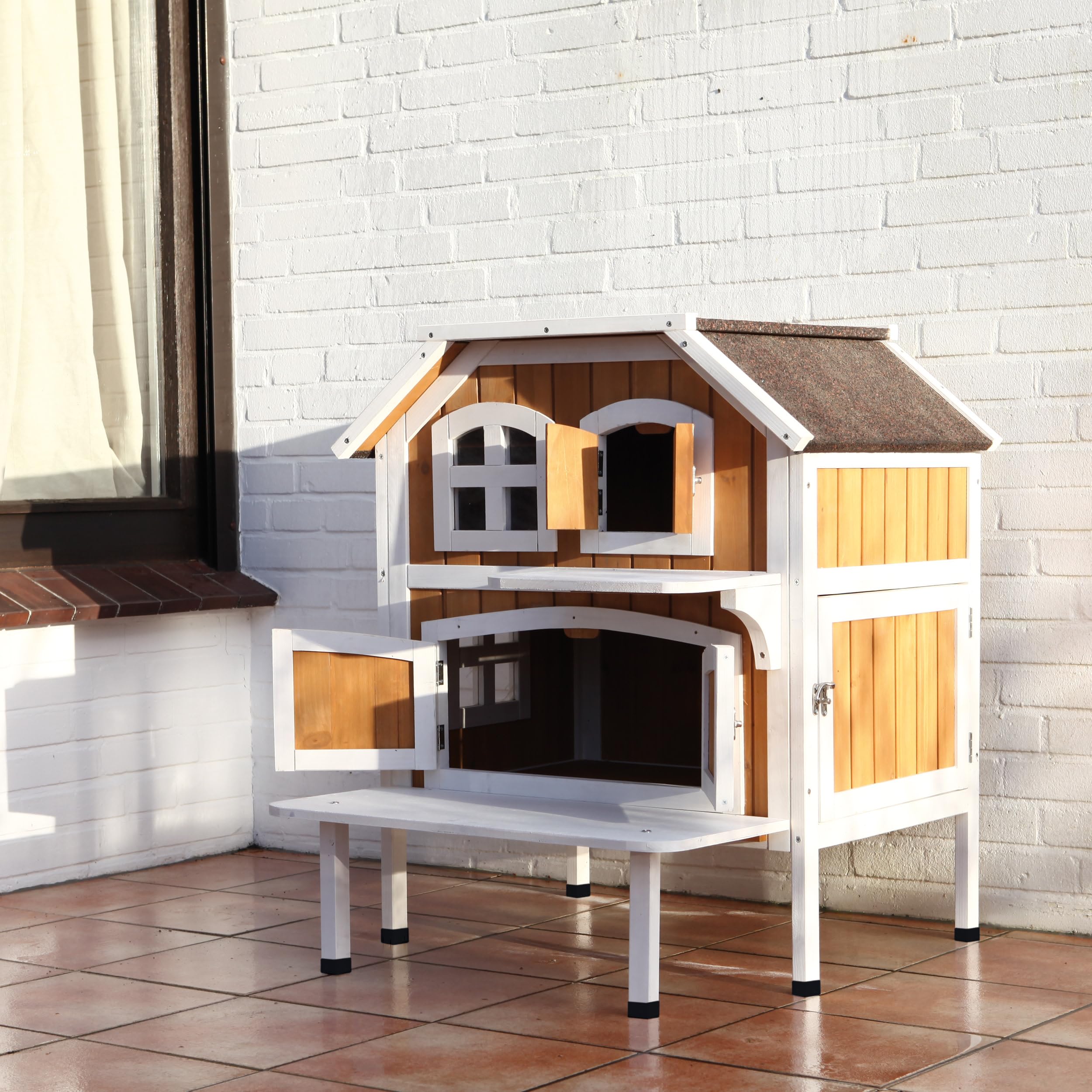 TRIXIE 2-Story Weatherproof Outdoor Cat Retreat, Spacious Indoor Cat ...