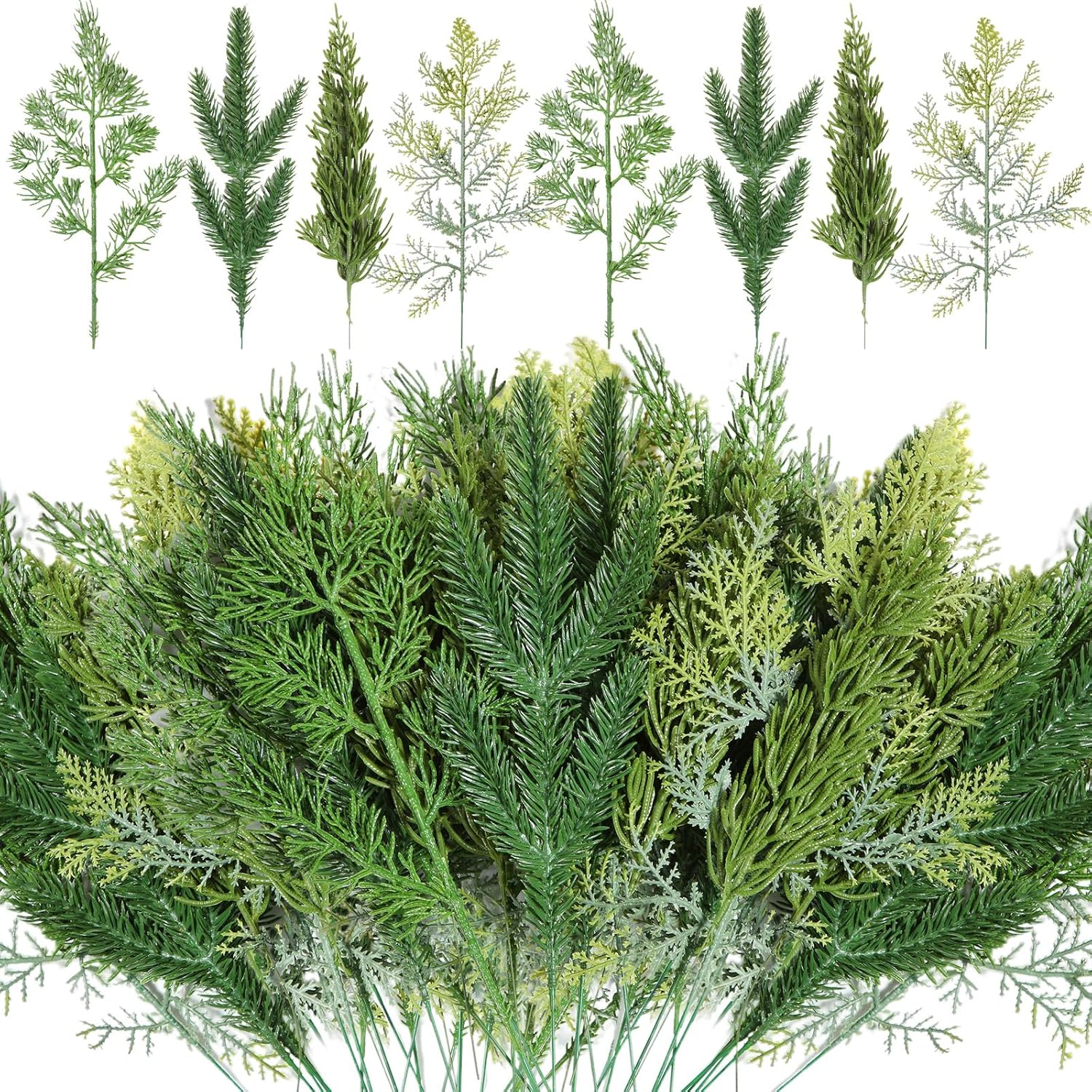 Amazon.com: Lyrow 80 Pcs Christmas Artificial Pine 4 Styles Artificial ...