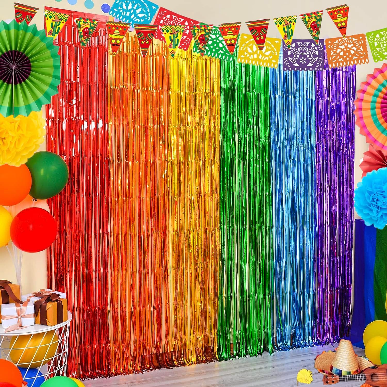 Amazon.com: Fiesta Cinco de Mayo Party Decorations Foil Fringe Curtains ...