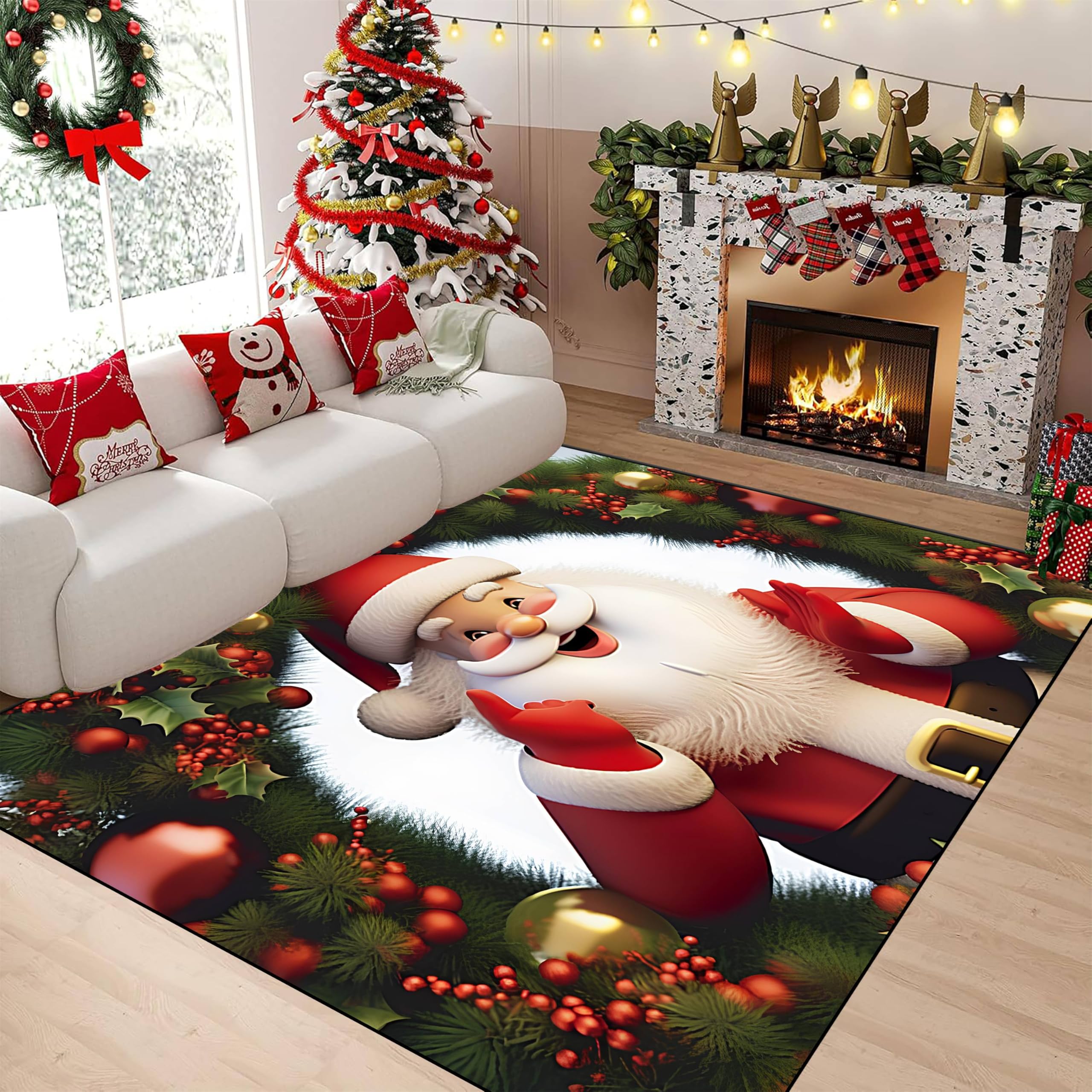 Amazon.com: RUGROOM Santa Claus Rug 4x5ft Round Pine Tree Christmas ...