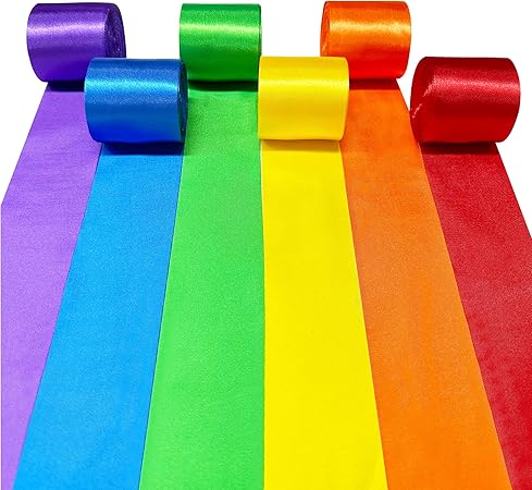 60M Rainbow Satin Ribbon 50mm Wide Colorful Fabric Ribbons Large Silk ...