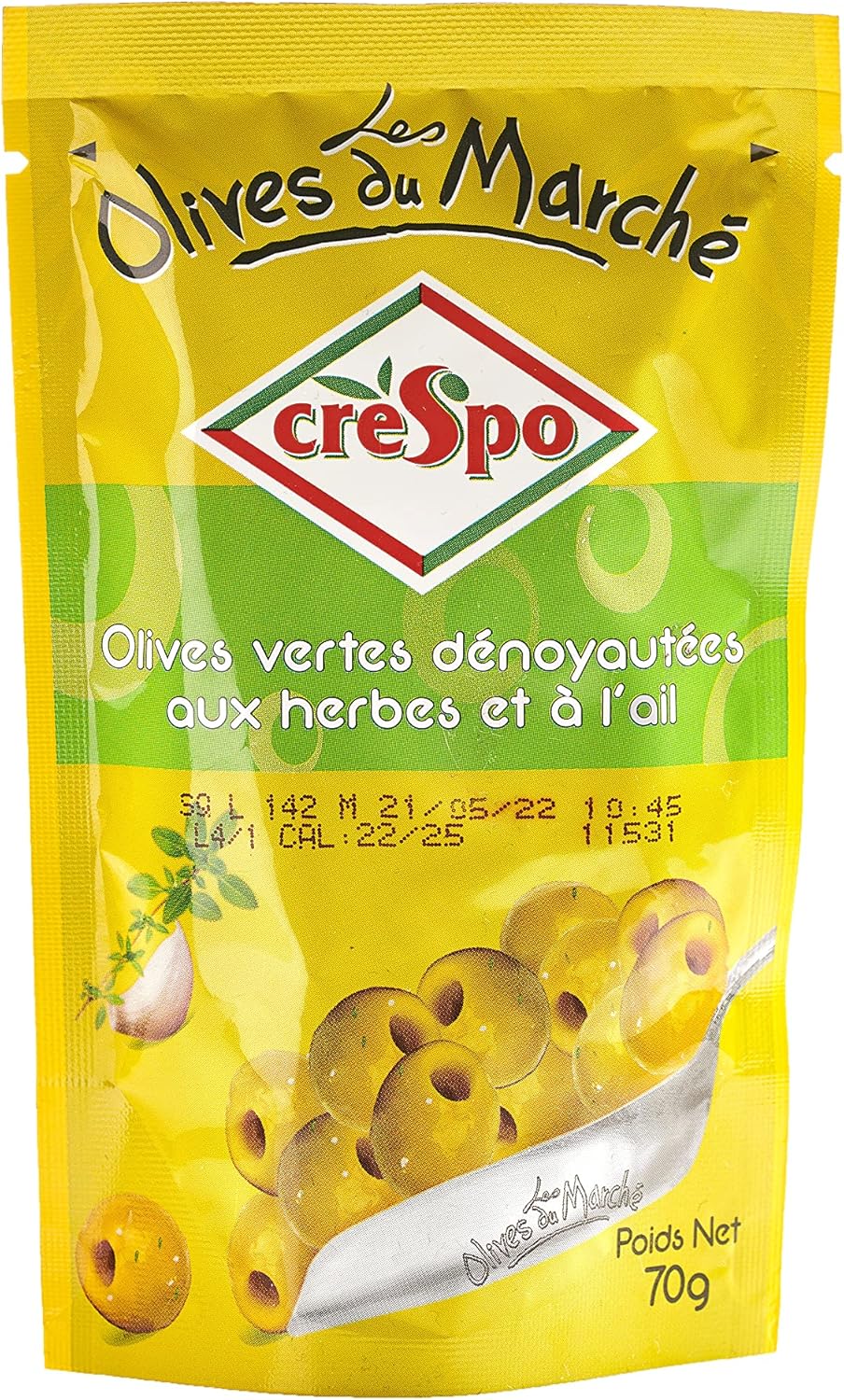 Crespo Pitted Green Olives with Herbs and Garlic, 70g : Amazon.co.uk ...
