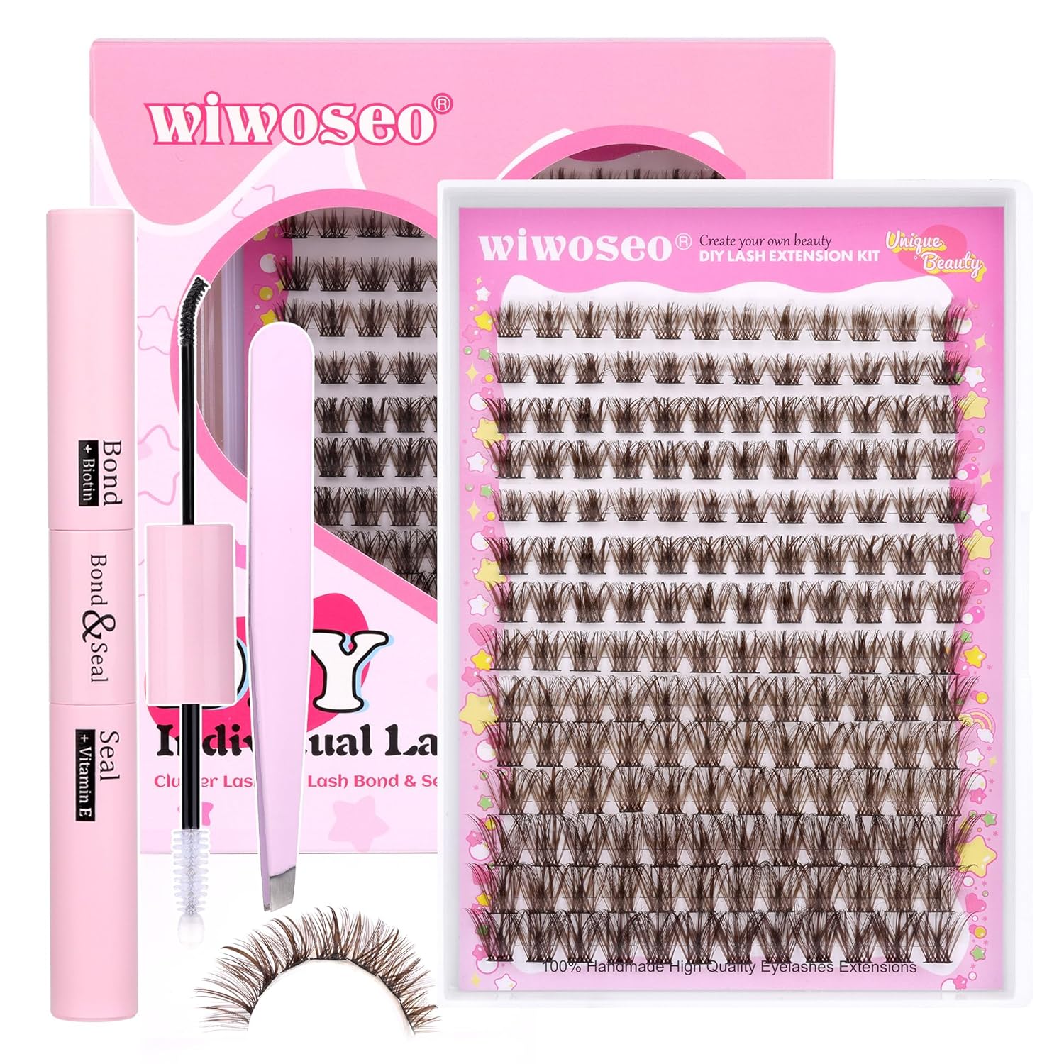Amazon.com: wiwoseo Brown Lash Clusters Kit Brown Lash Extension Kit ...