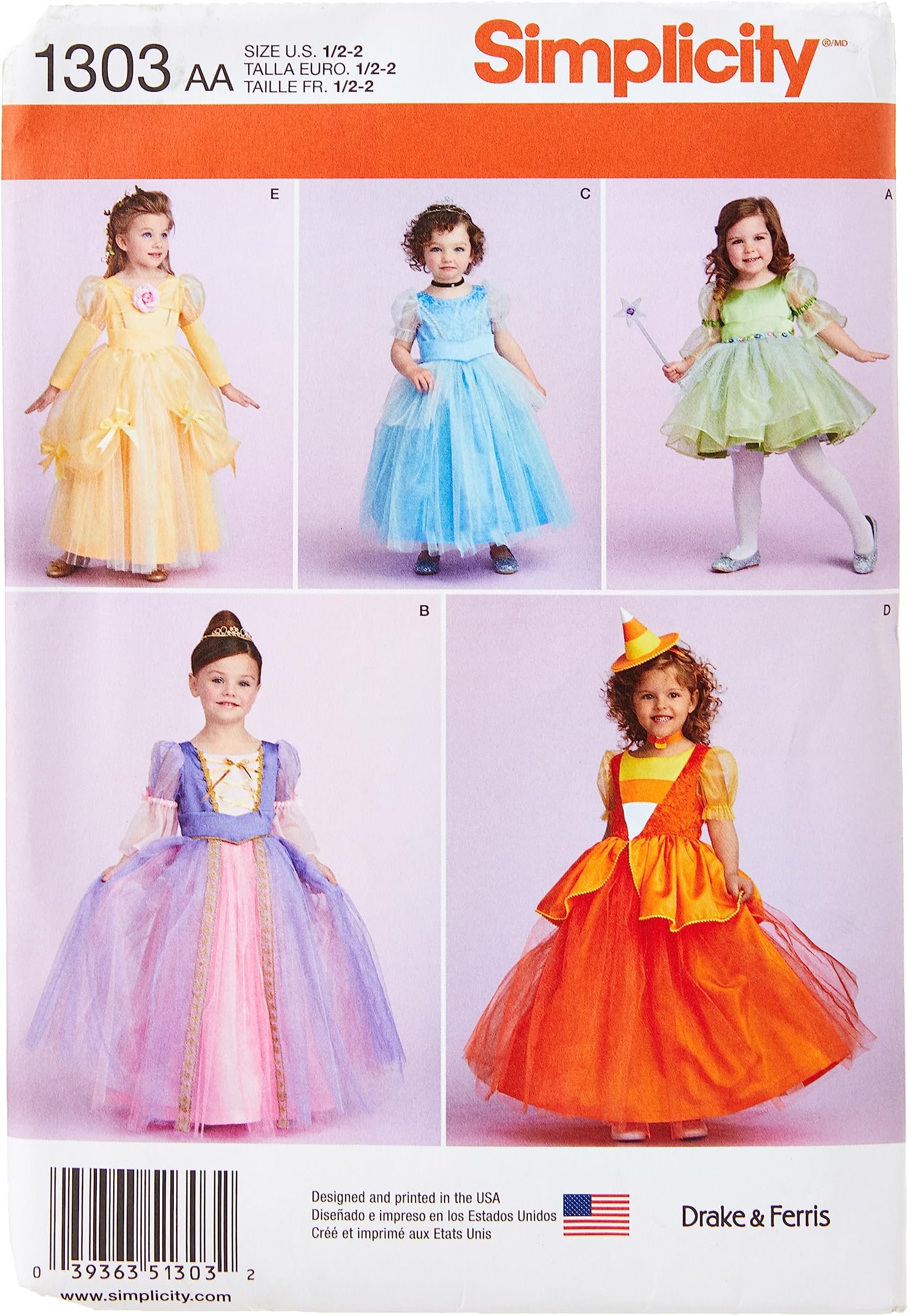 Amazon.com: Simplicity 9902, Girl's Disney Belle and Ariel Princess ...
