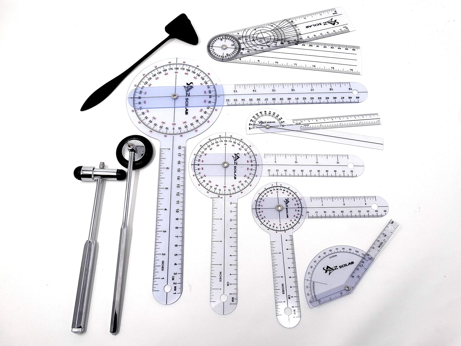 Amazon.com: Set of 9 Piece Goniometer Physical Therapy Complete Set W ...