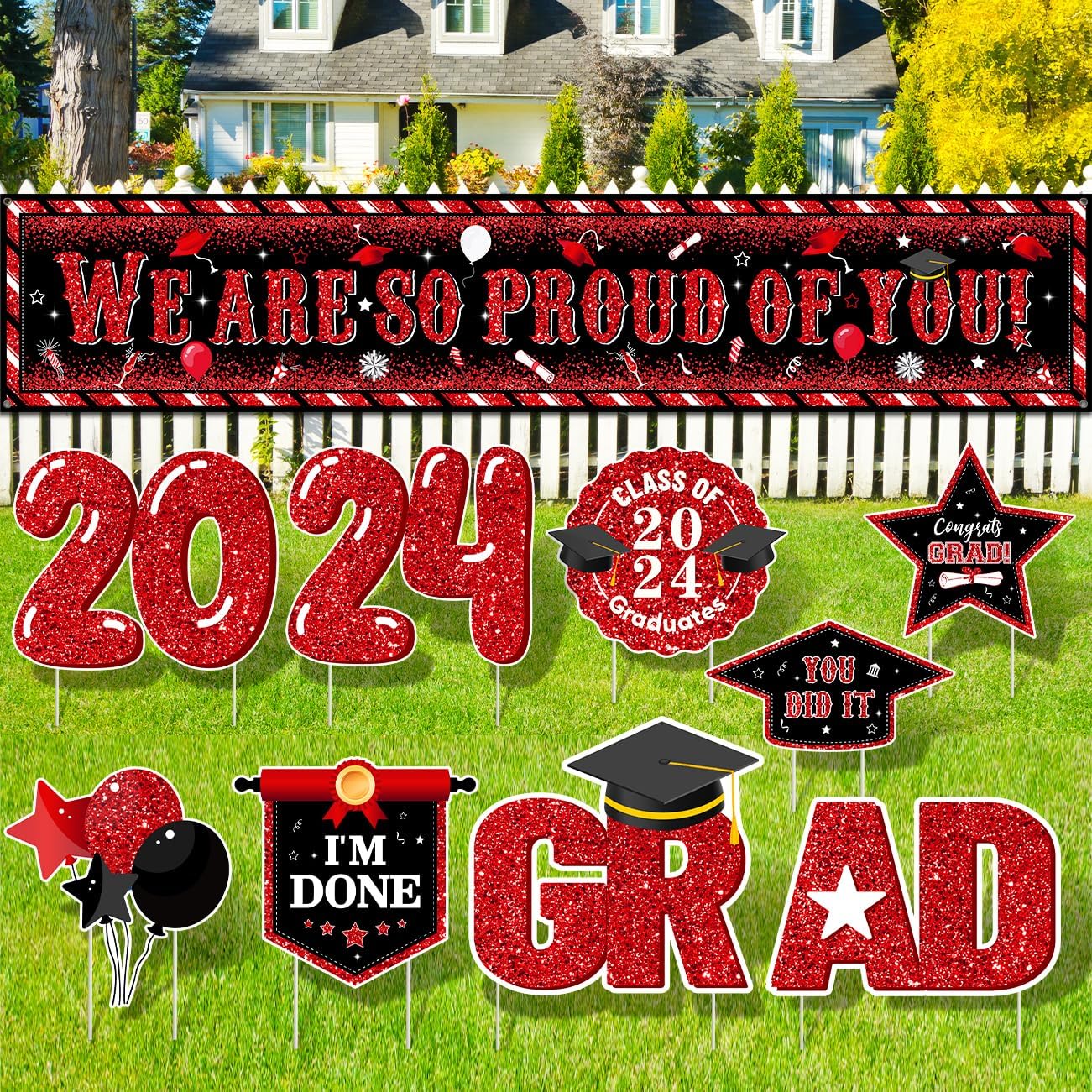 Amazon.com: Graduation Decorations Class of 2024 Large Red and Black ...