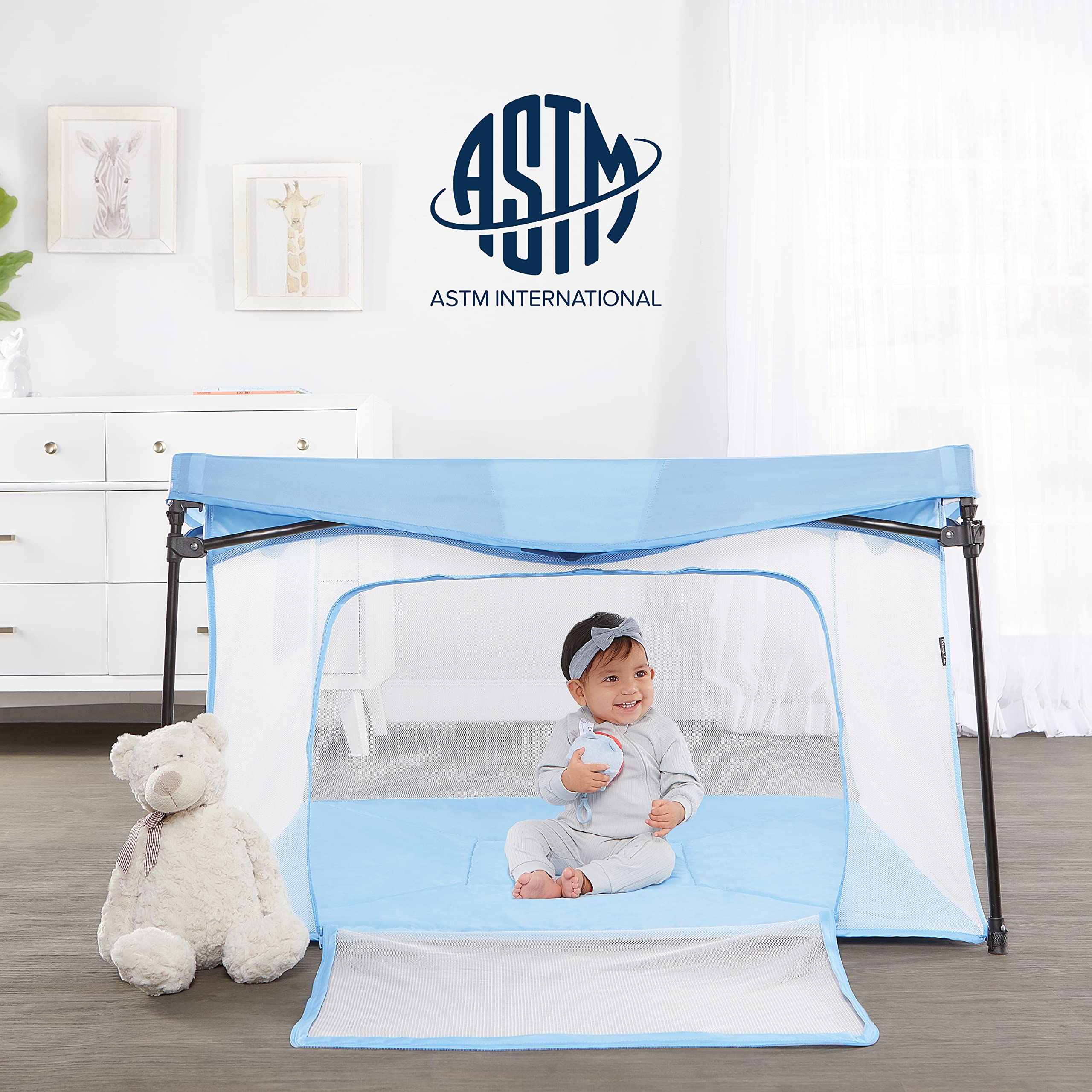 Dream On Me Ziggy Square Baby Playpen in Blue, Easy Set Up and ...