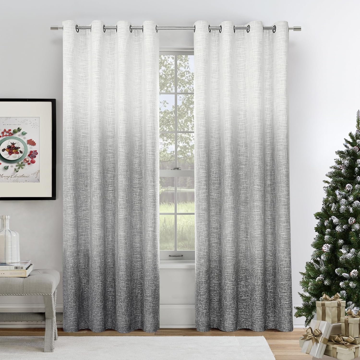 Amazon.com: Grey Ombre Full Blackout Window Curtain Panels Thermal ...