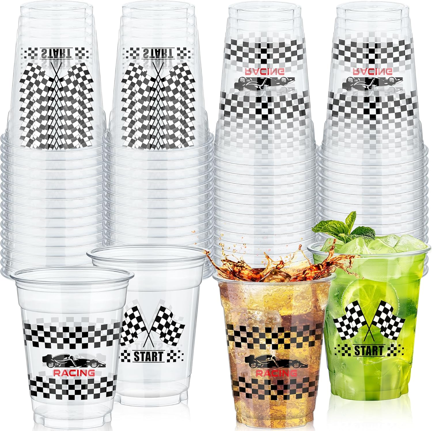 Amazon.com: KesaPlan 50 Pcs Race Car Plastic Party Cups, 12oz Checkered ...
