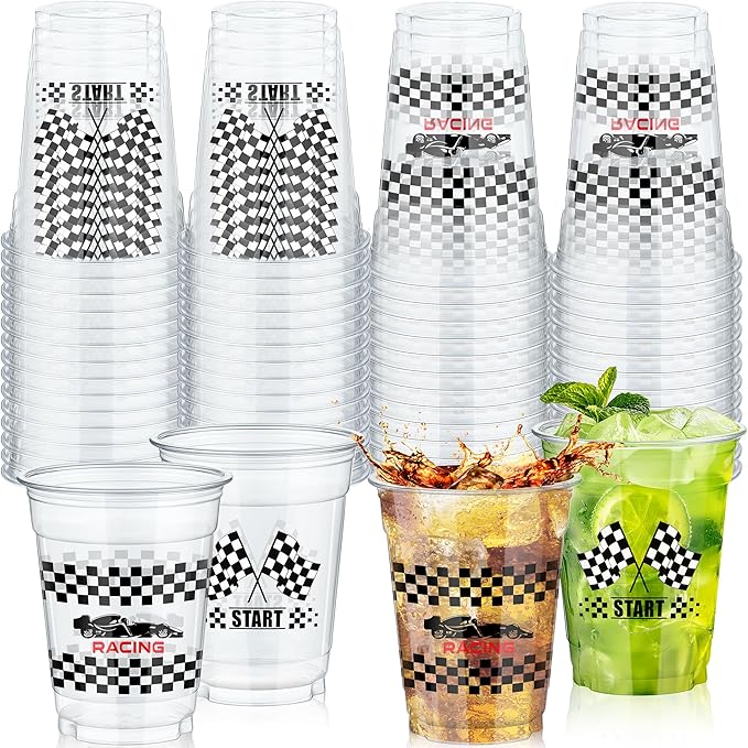 Amazon.com: KesaPlan 50 Pcs Race Car Plastic Party Cups, 12oz Checkered ...