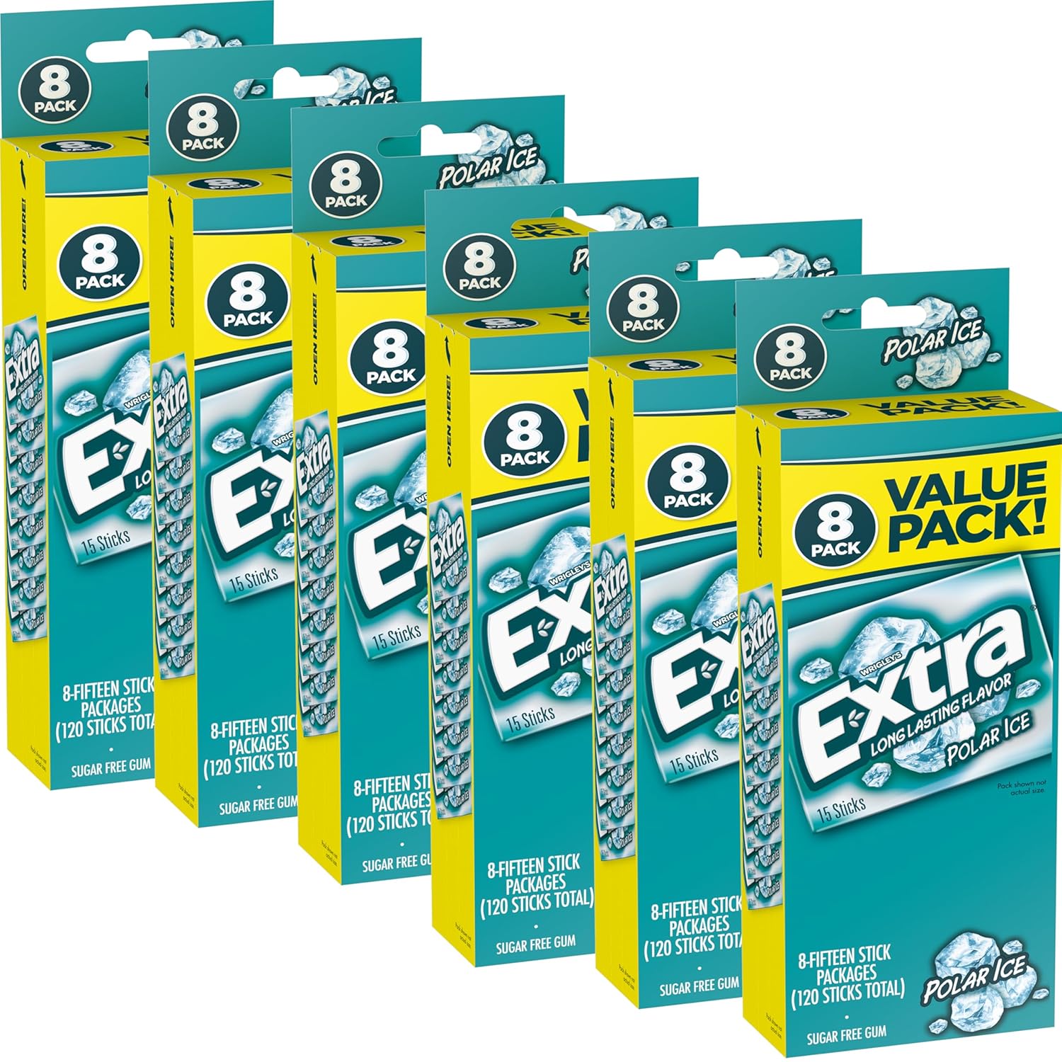 EXTRA Polar Ice Gum Sugar-Free, 8 Ct/Box, Pack of 6 (48 Count Total), Bulk Mint Gum