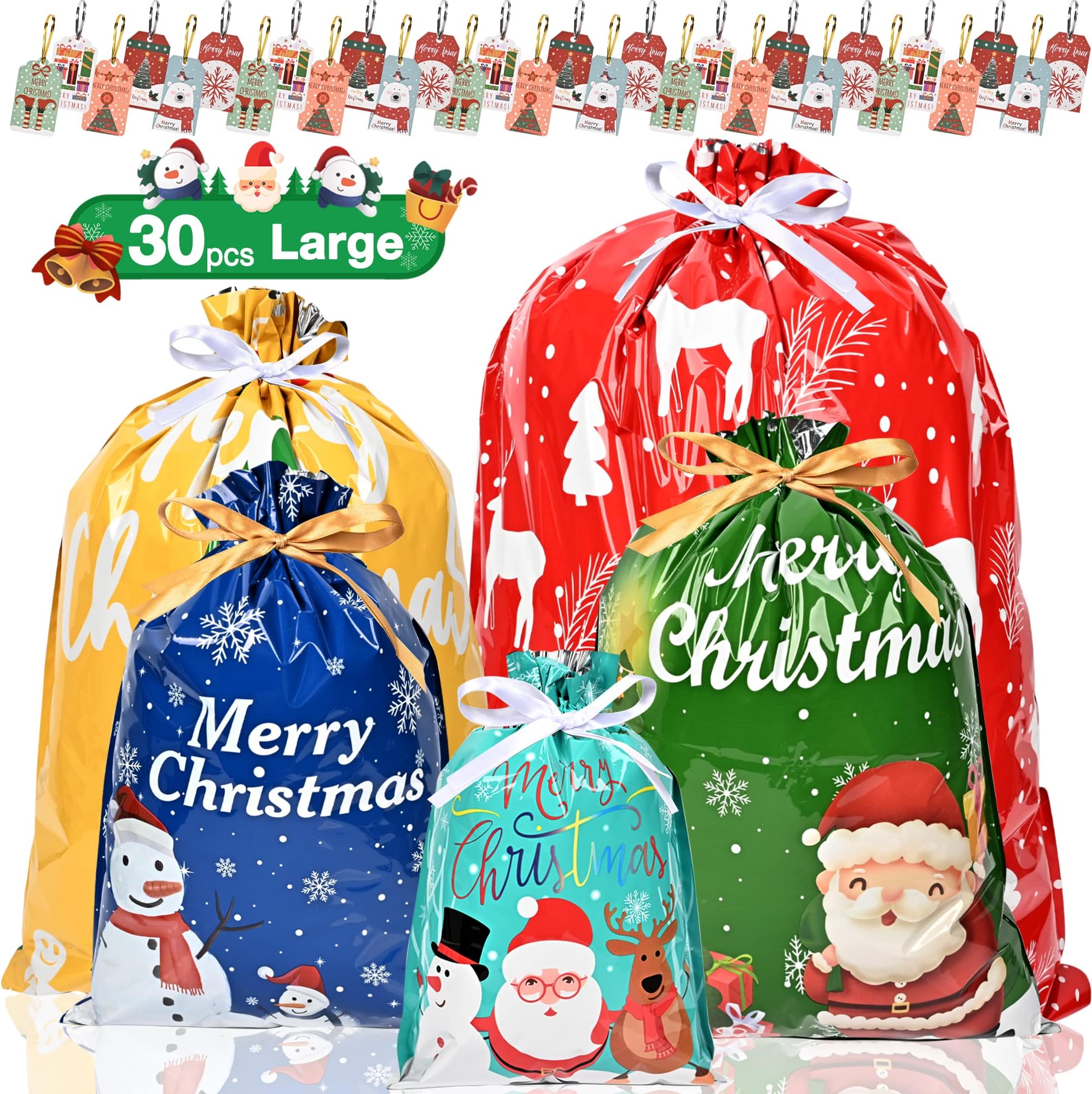 Christmas Bags, 40Pcs Santa Wrapping Gift Bag in 4 Sizes and 4 Designs ...