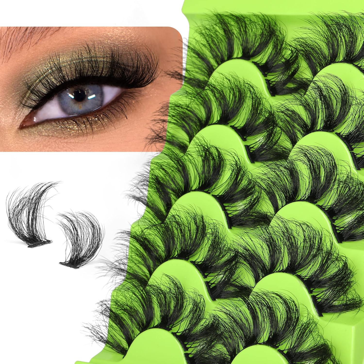 Amazon.com: Cluster Lashes 16-22mm Fluffy Dramatic Curly Russian Strip ...