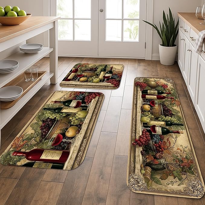 Amazon.com: Vintage Wine Kitchen Mats for Floor, Classic Grapes and ...