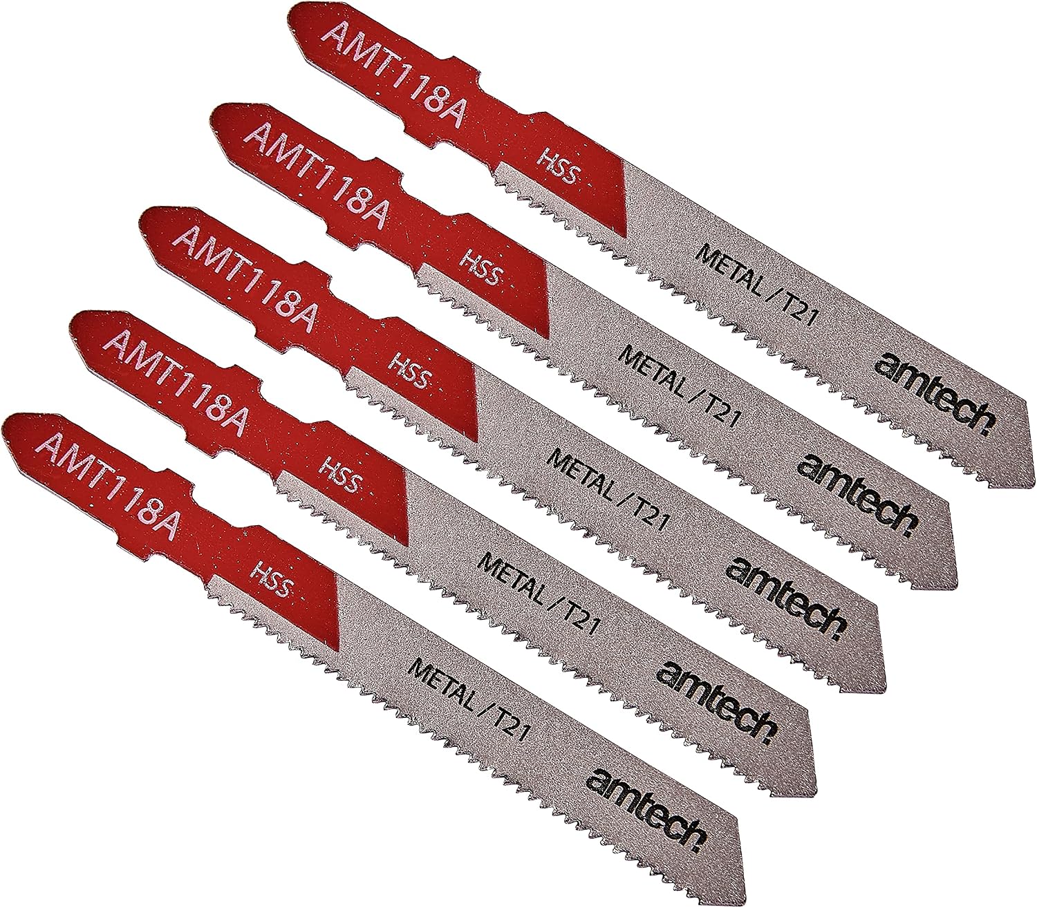 Amtech 5pc Metal Jigsaw Blade Set (AMT118A), HSS T-Shank, 100 mm, 21 ...