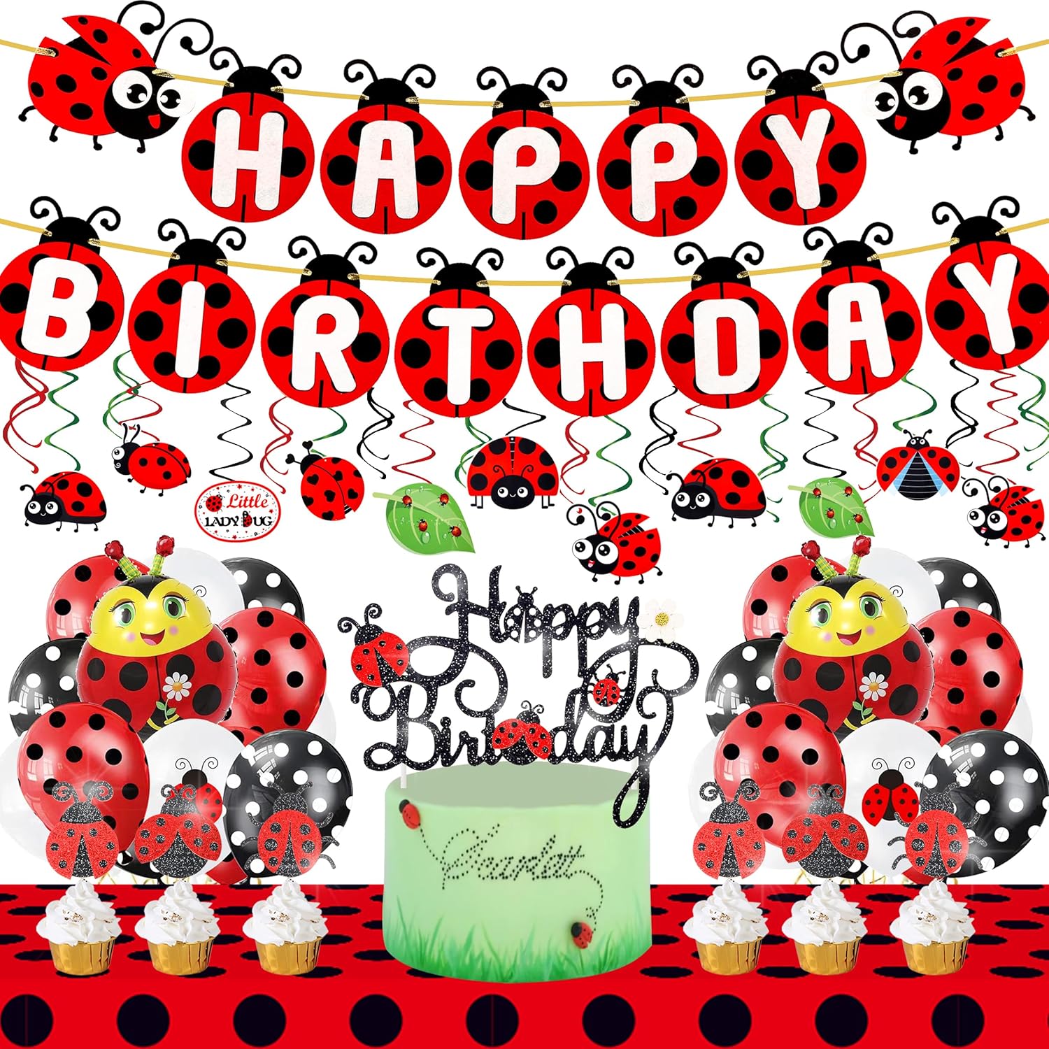 Amazon.com: Decoración de fiesta de cumpleaños de mariquita ...