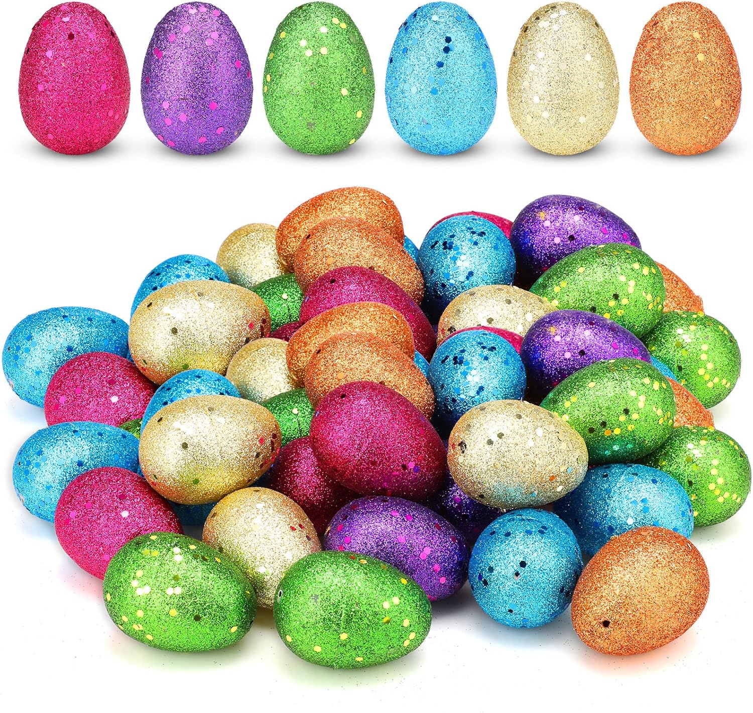 Amazon.com: 60 Pcs Plastic Easter Eggs Glitter Easter Fillable Eggs ...