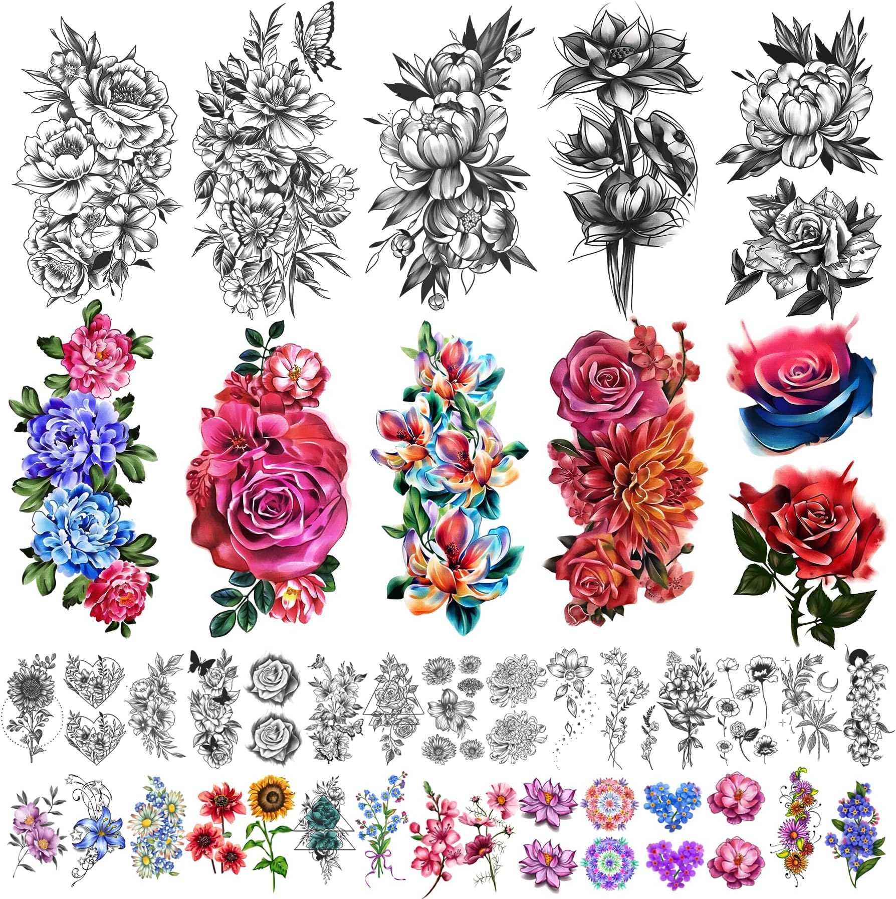 Amazon.com : TAFLY Temporary Tattoo 3D Butterfly Red Peony Body Art ...