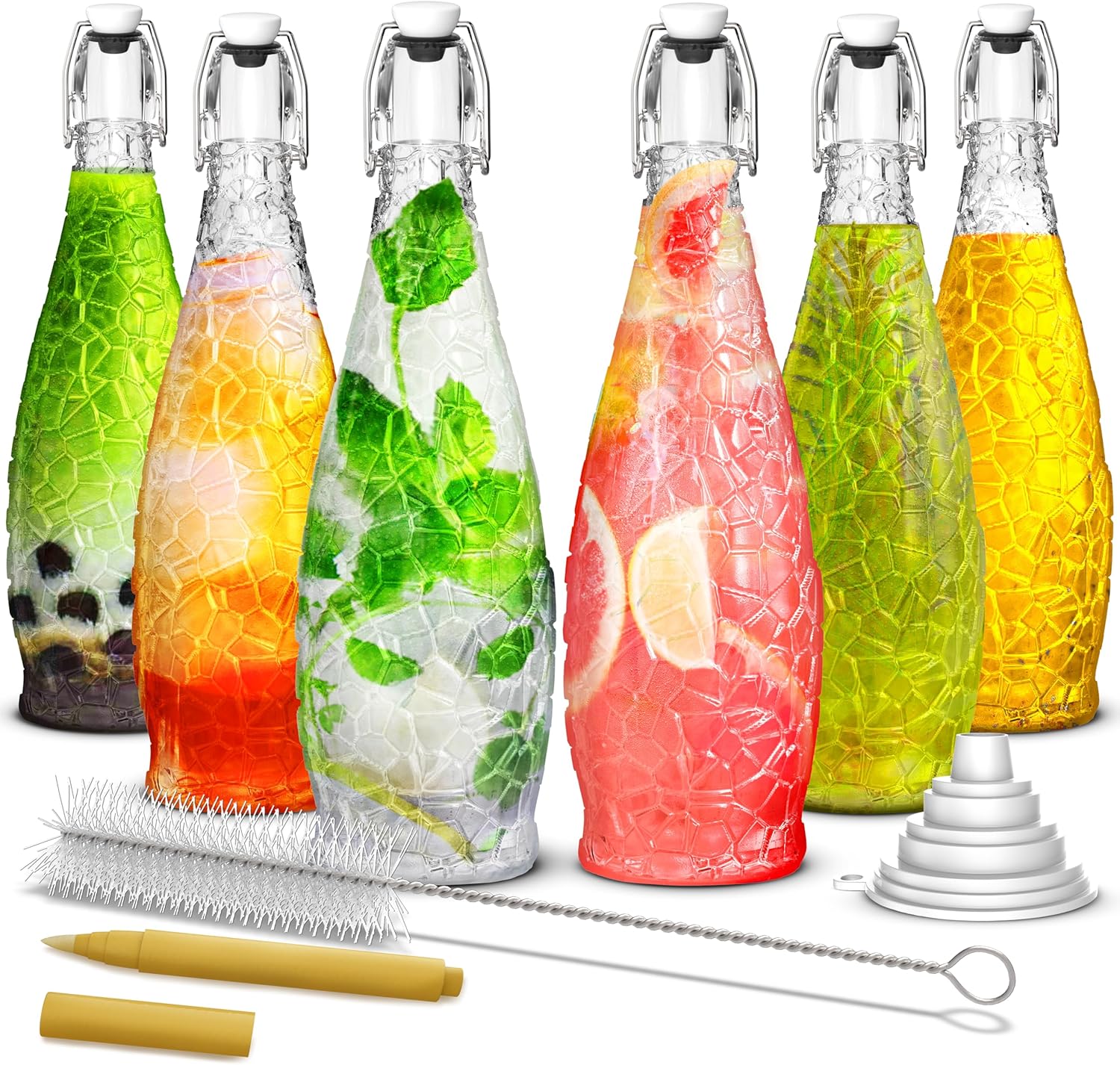 Amazon.com: Nevlers 33 Oz Textured Swing Top Glass Bottles | 6 Pack ...