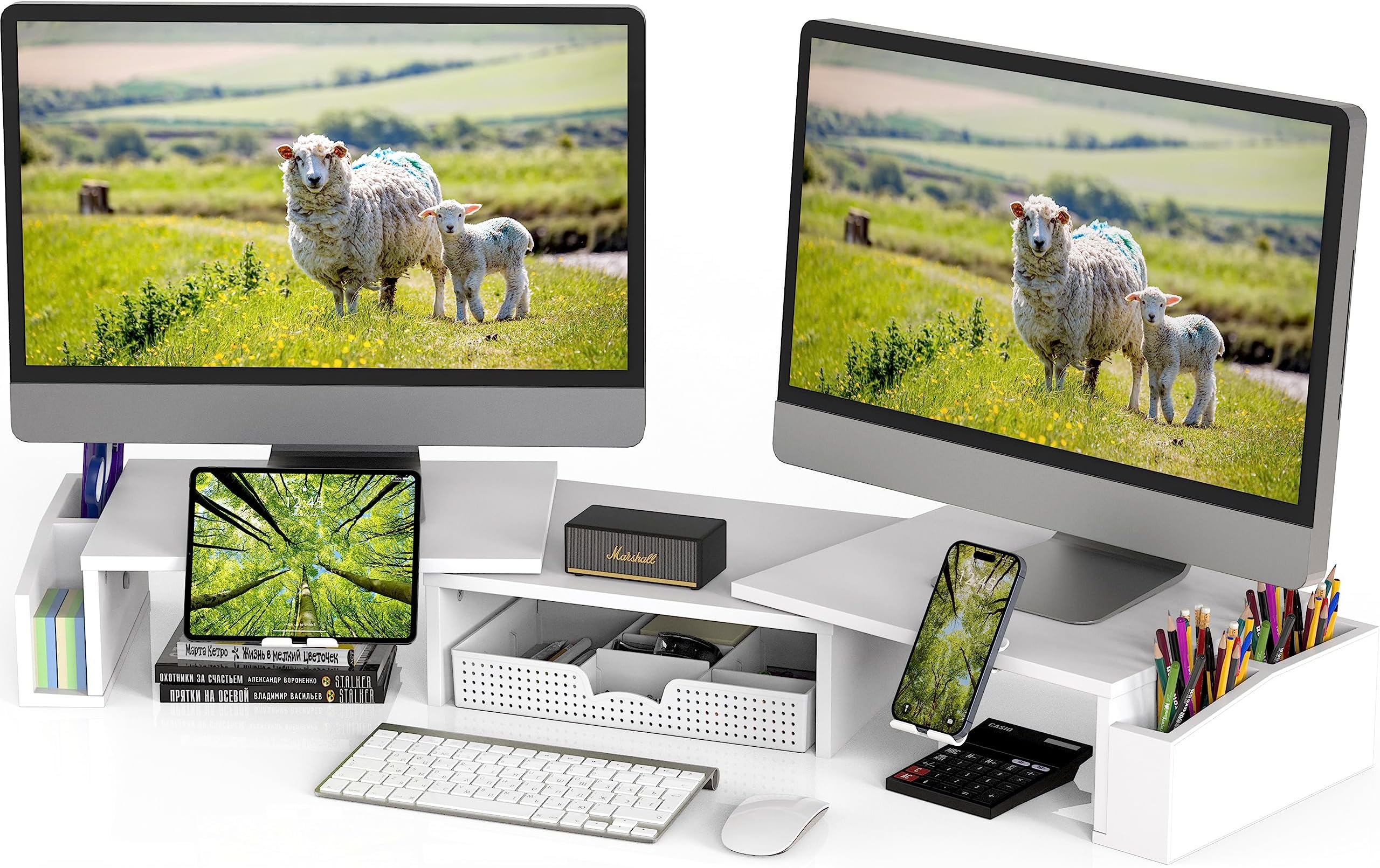 Amazon.com: LITAITAI L-shaped desk,Corner desk White Triangle Monitor ...