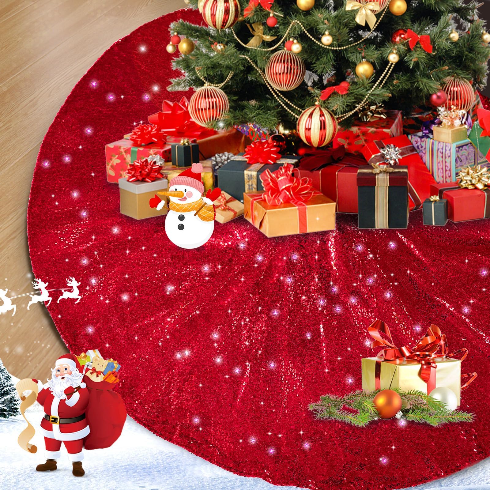 Amazon.com: TOBEHIGHER Christmas Tree Skirt - 48 Inches Large Red Tree ...