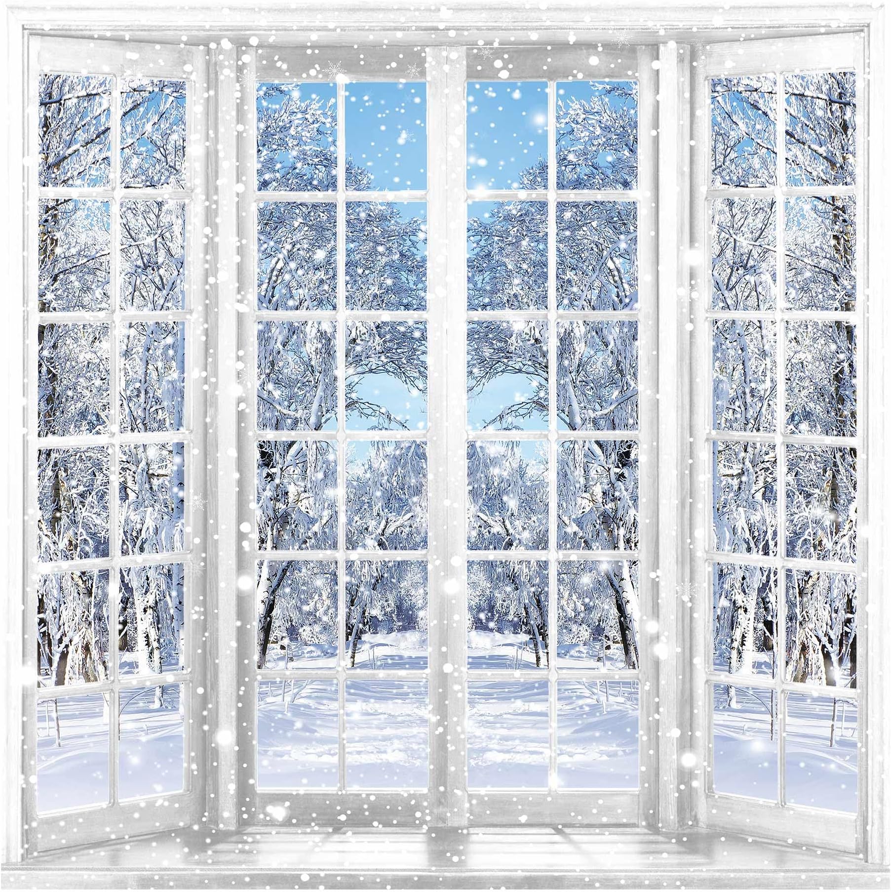 Amazon.com : Funnytree 6 x 6 FT Winter Window Backdrop Snowflakes Snowy ...