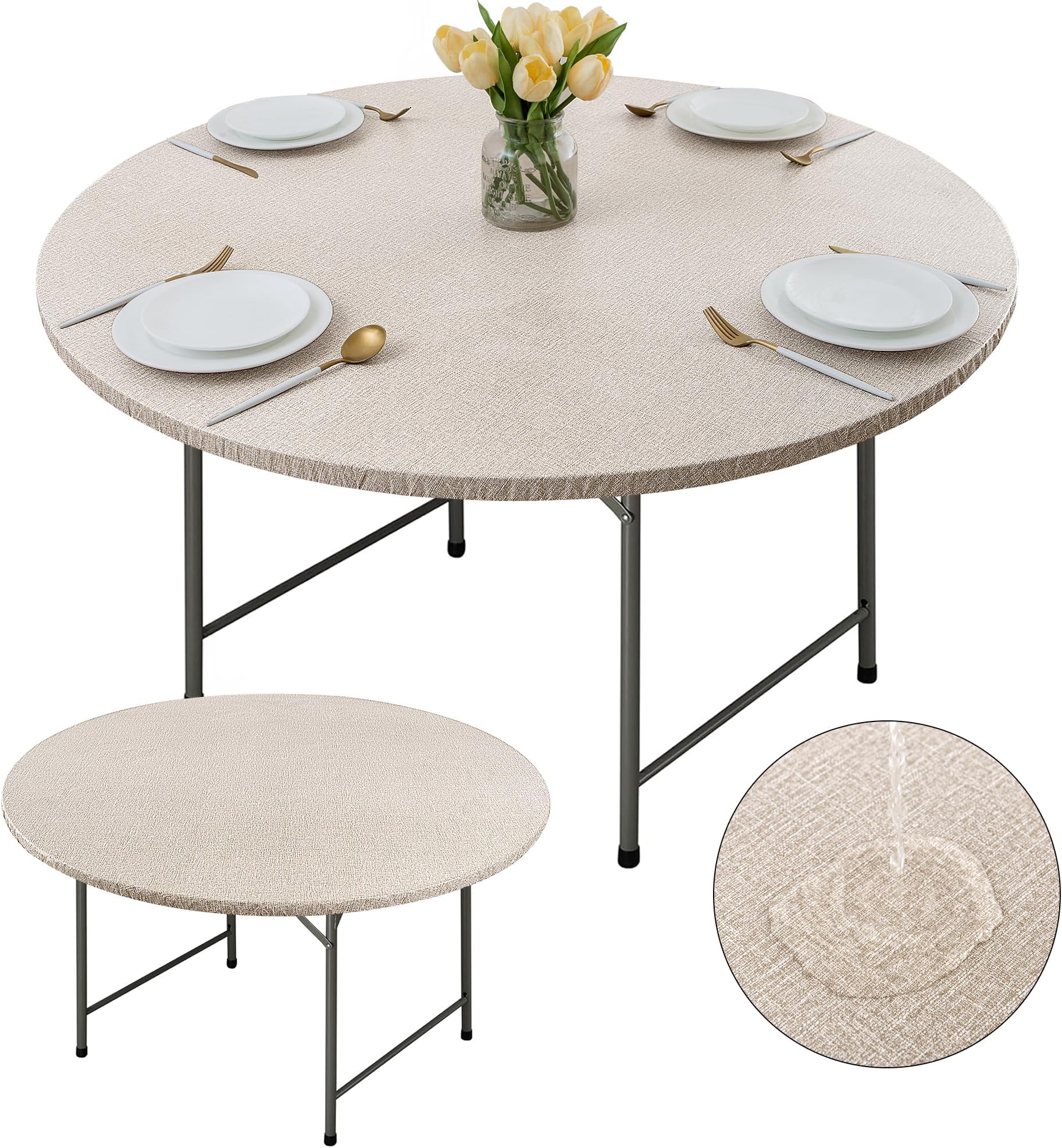Amazon.com : Kwik-Covers 60" Round Fitted Plastic Table Covers, Bundle ...