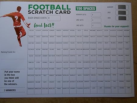 DWL Football Fundraising Scratch Card - 1 Card, A3 Size, 150 Spaces, 3 ...