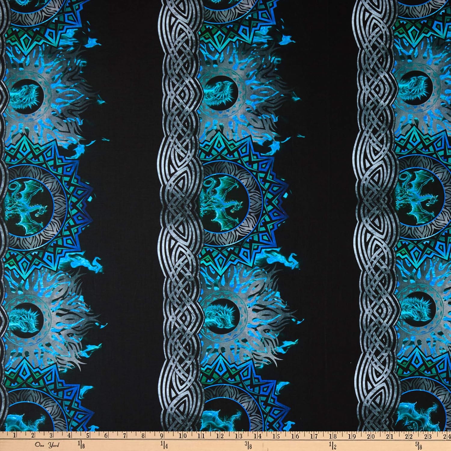 Amazon.com: In The Beginning Fabrics Dragons Blue Fury Flame Border ...