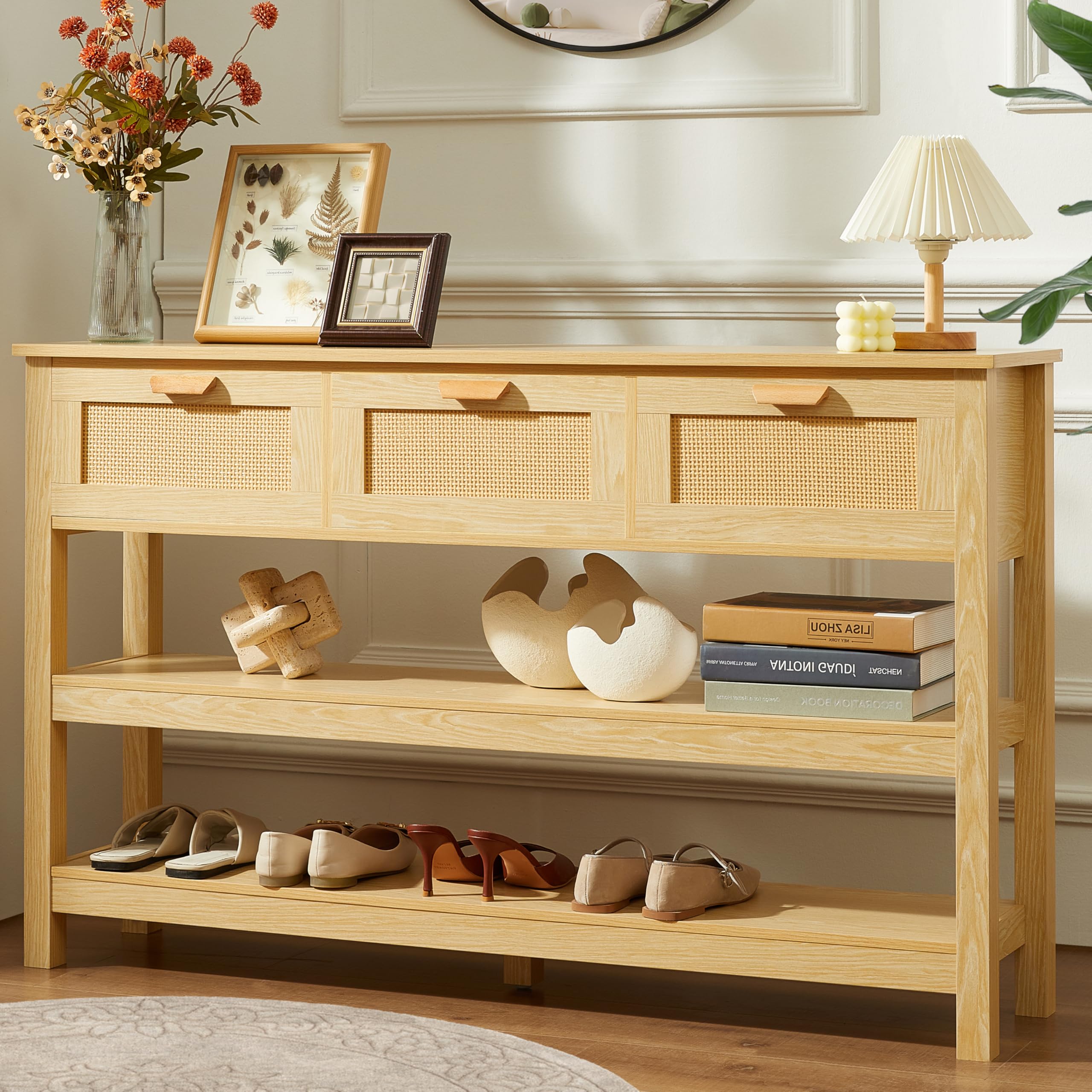 Amazon.com: Royal Windsor Rattan Console Table with 3 Drawers, Boho ...