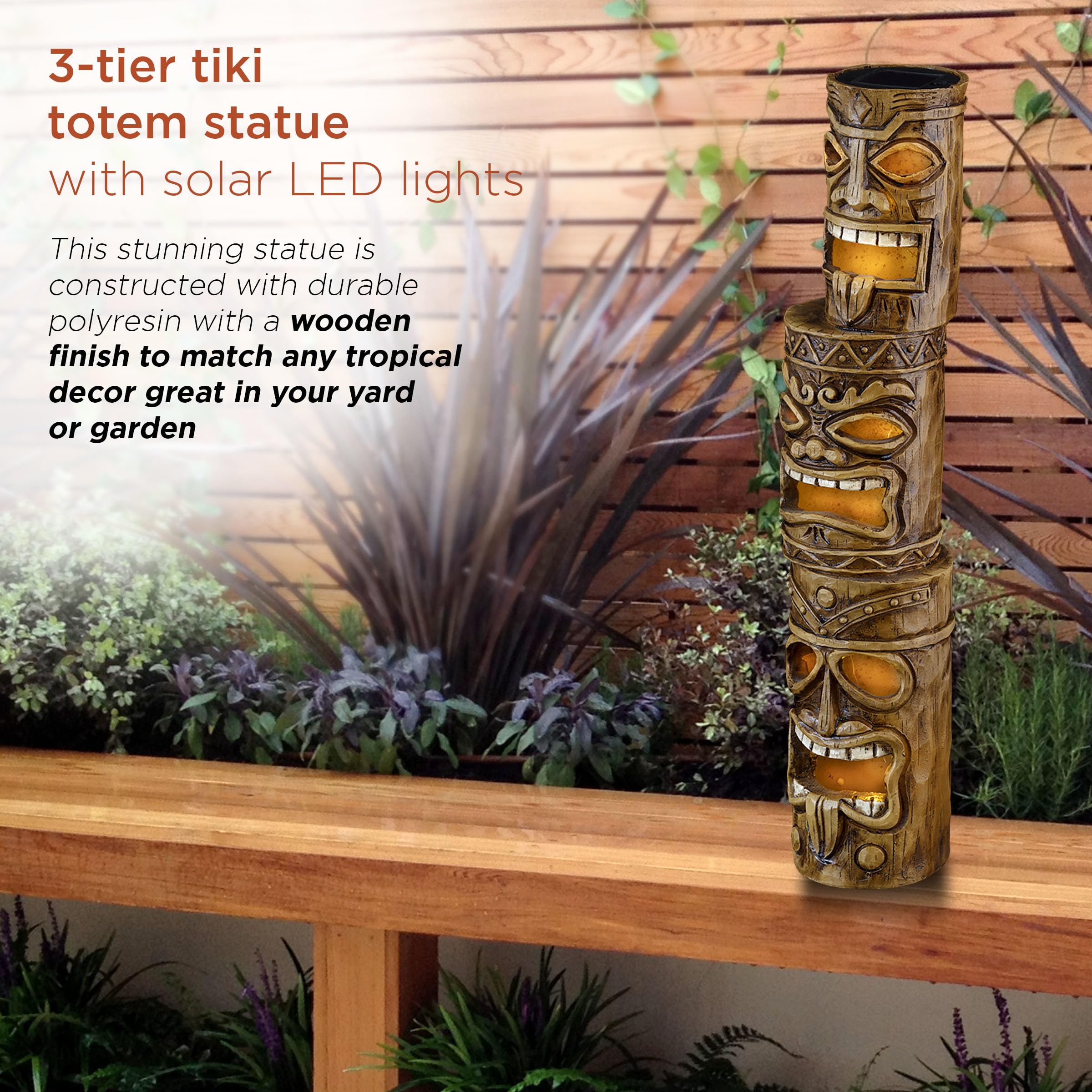 Alpine Corporation 3-Tier Tiki Totem Statue with Solar LED Lights ...