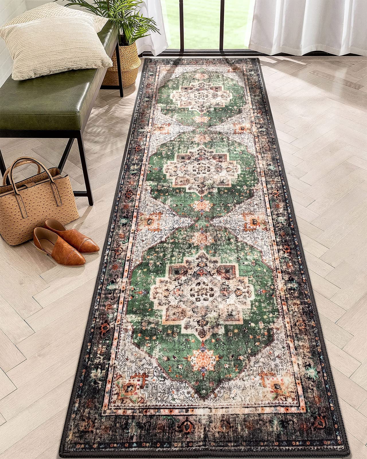 YesRug 2x8 Runner Rug Green Boho Runner Rugs for Hallway Indoor Vintage ...
