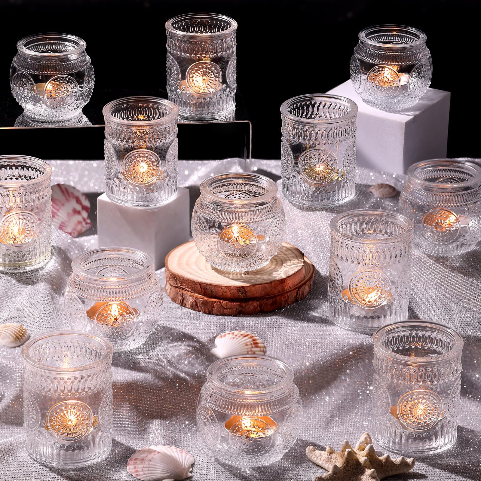 Amazon.com: DARJEN 12Pcs Clear Votive Candle Holders - Round Glass ...