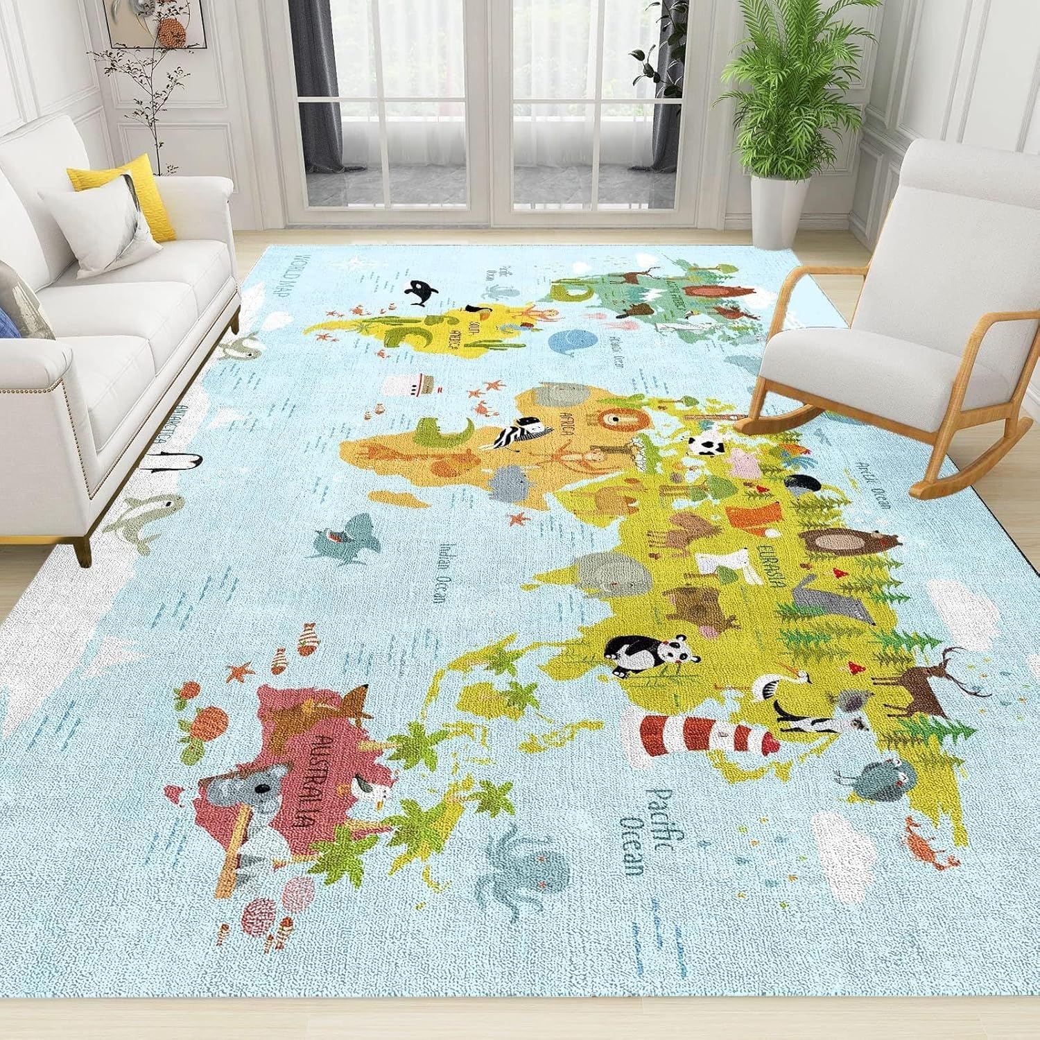 Amazon.com: Color Animal World Map Area Rugs, Kids Learning Educational ...