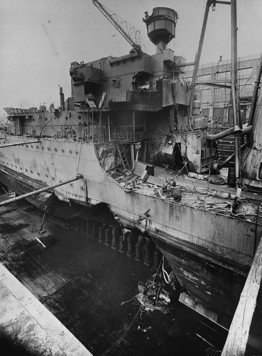 POSTER HMS Kelly after an Attack photograph shows Dry Dock Hawthorn ...